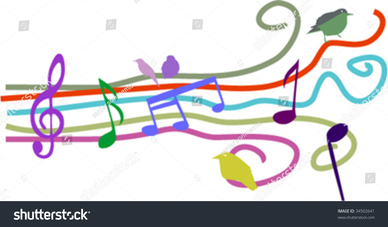 Stylized Musical Notes Singing Bird Stock Vector (Royalty Free) 34502641