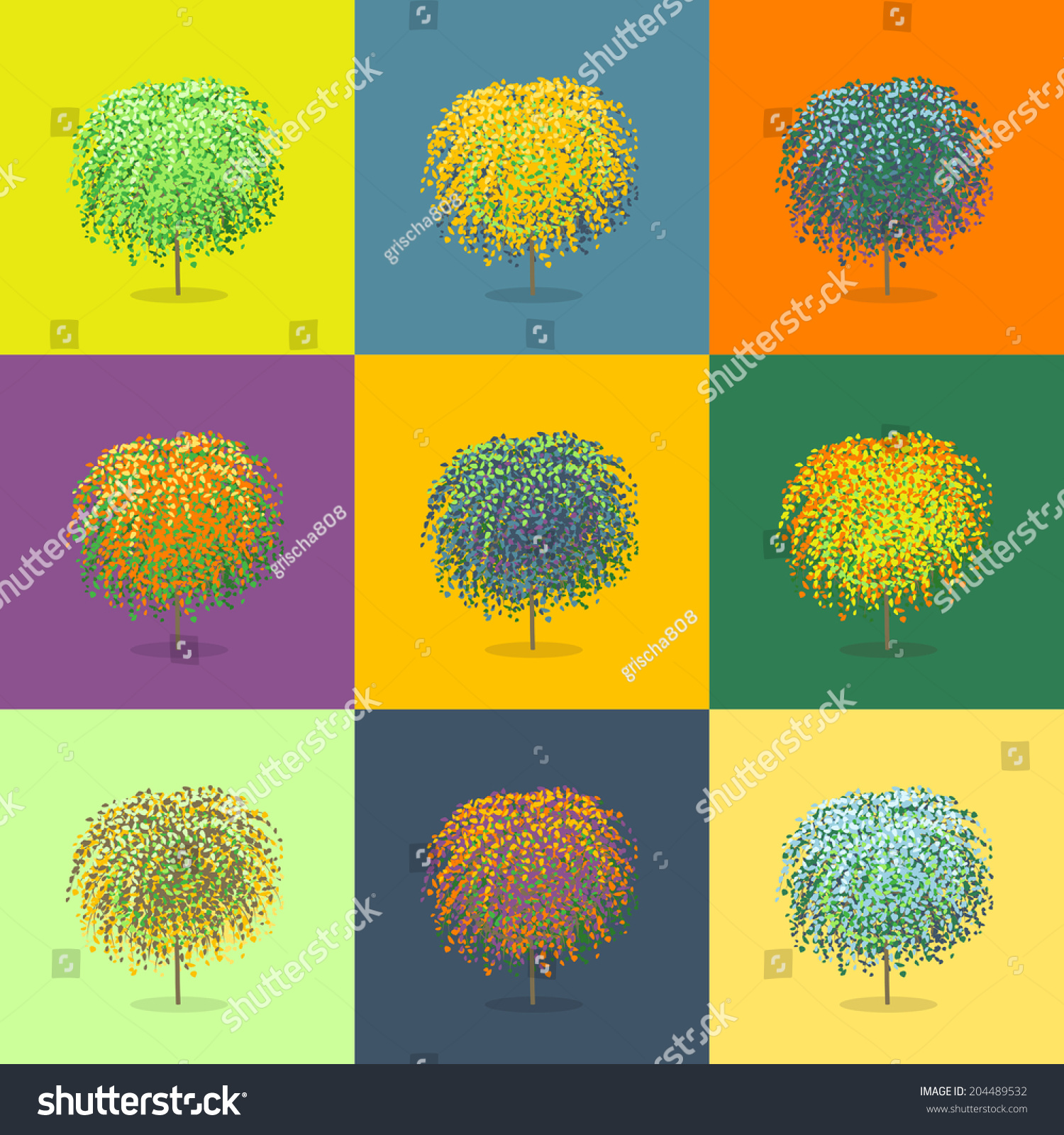 Stylized Pop Art Vector Tree Set Stock Vector (Royalty Free) 204489532