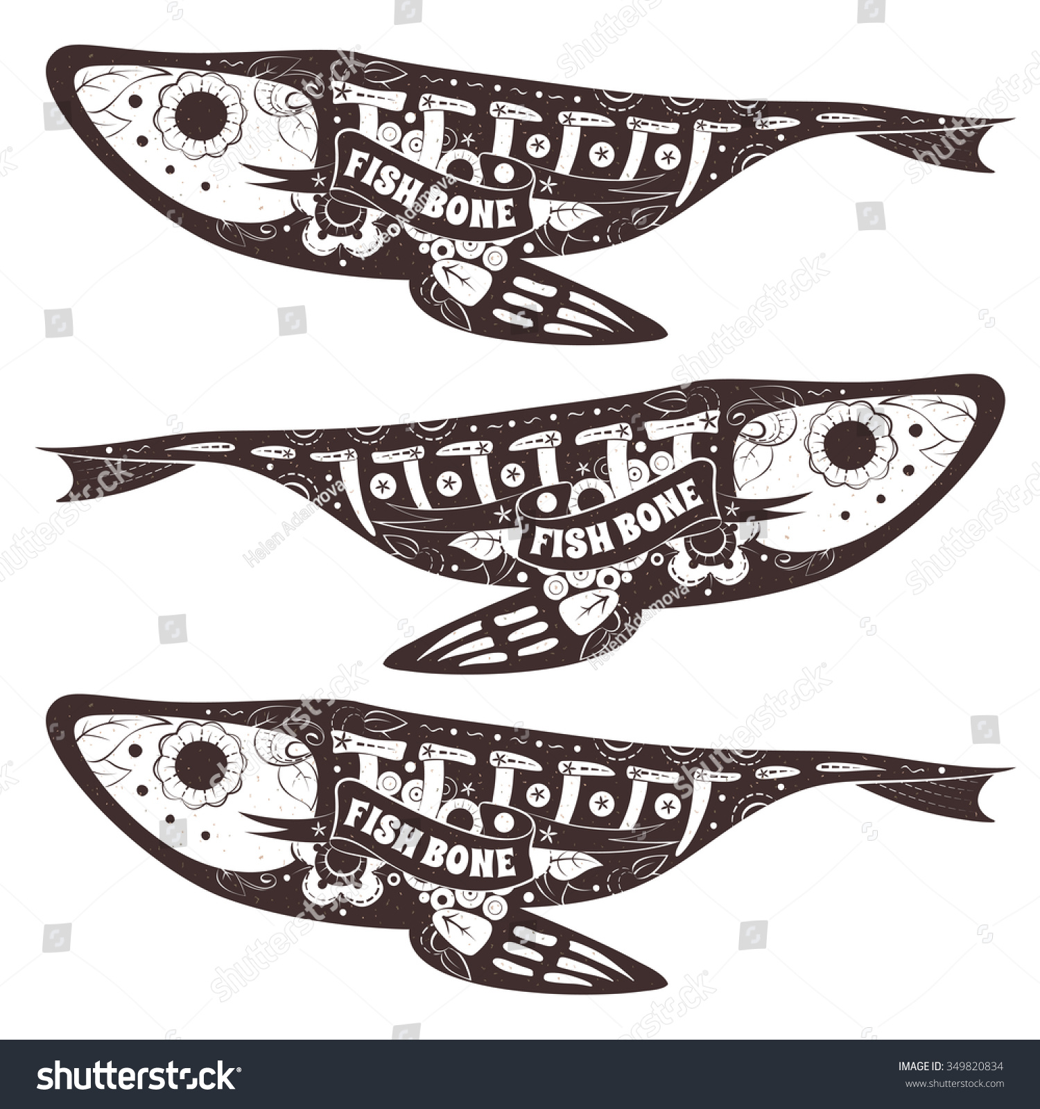 Stylized Skeleton Fish Vector Floral Fish Stock Vector (Royalty Free ...