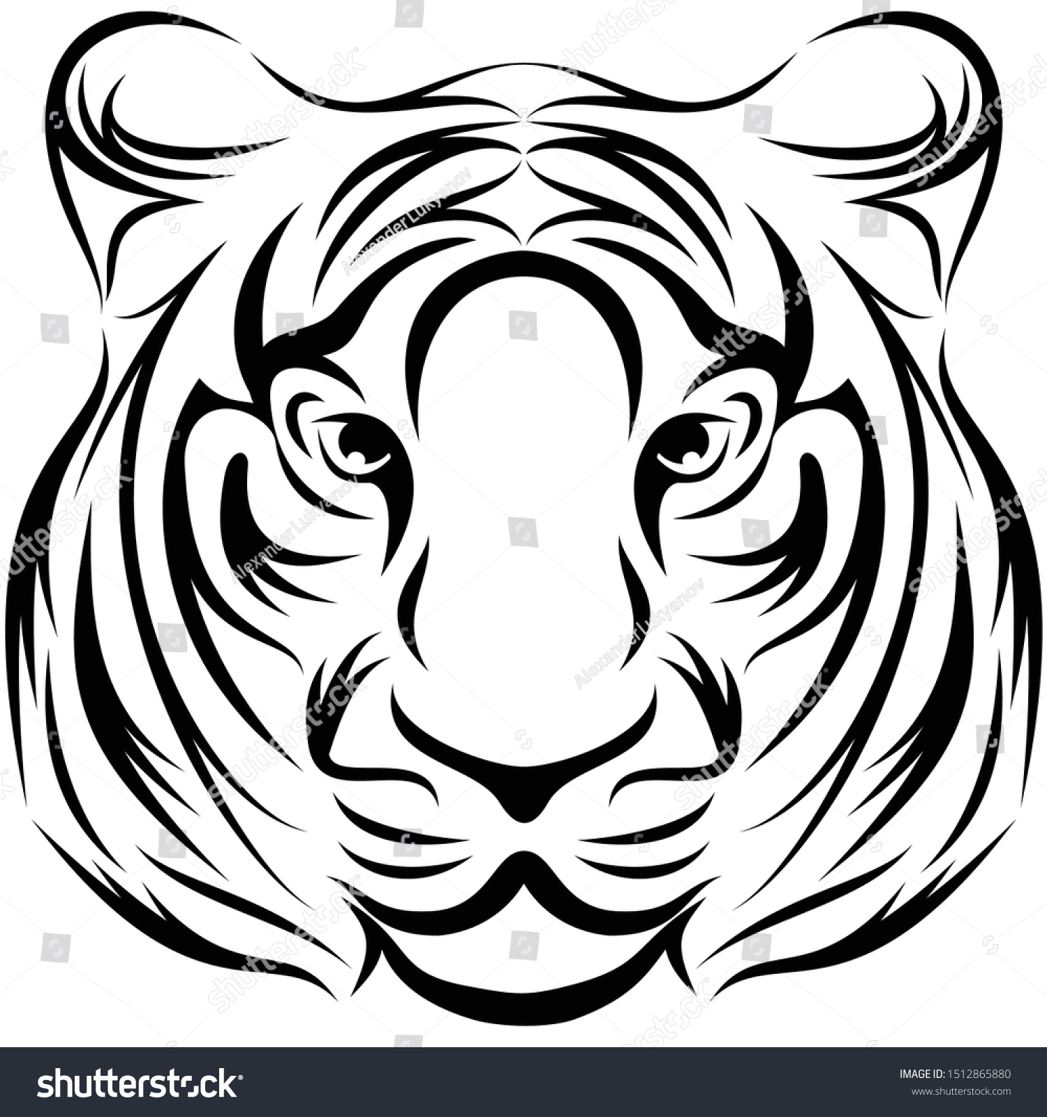Stylized Tiger Face Line Drawing: vector de stock (libre de regalías ...