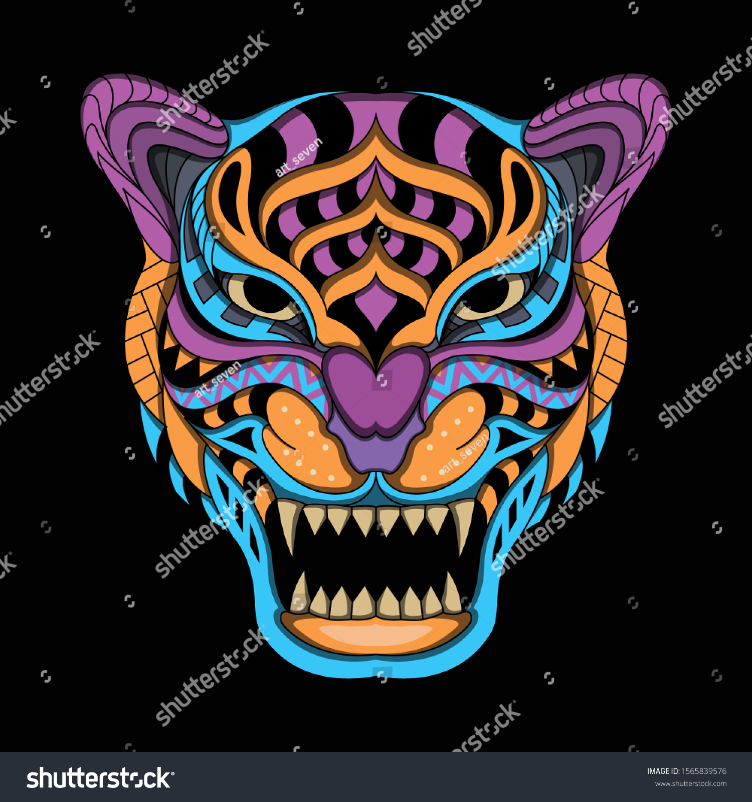 Stylized Tiger Ethnic Vector: เวกเตอร์สต็อก (ปลอดค่าลิขสิทธิ์ ...