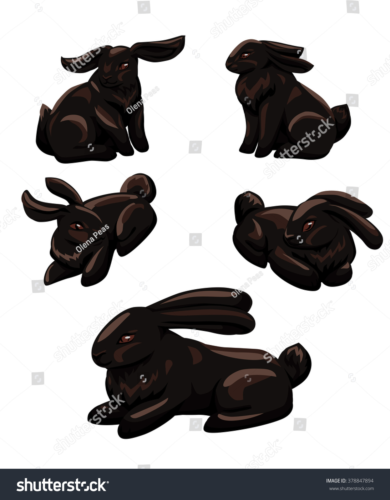 Stylized Vector Rabbits Dark Colors Stock Vector (Royalty Free ...