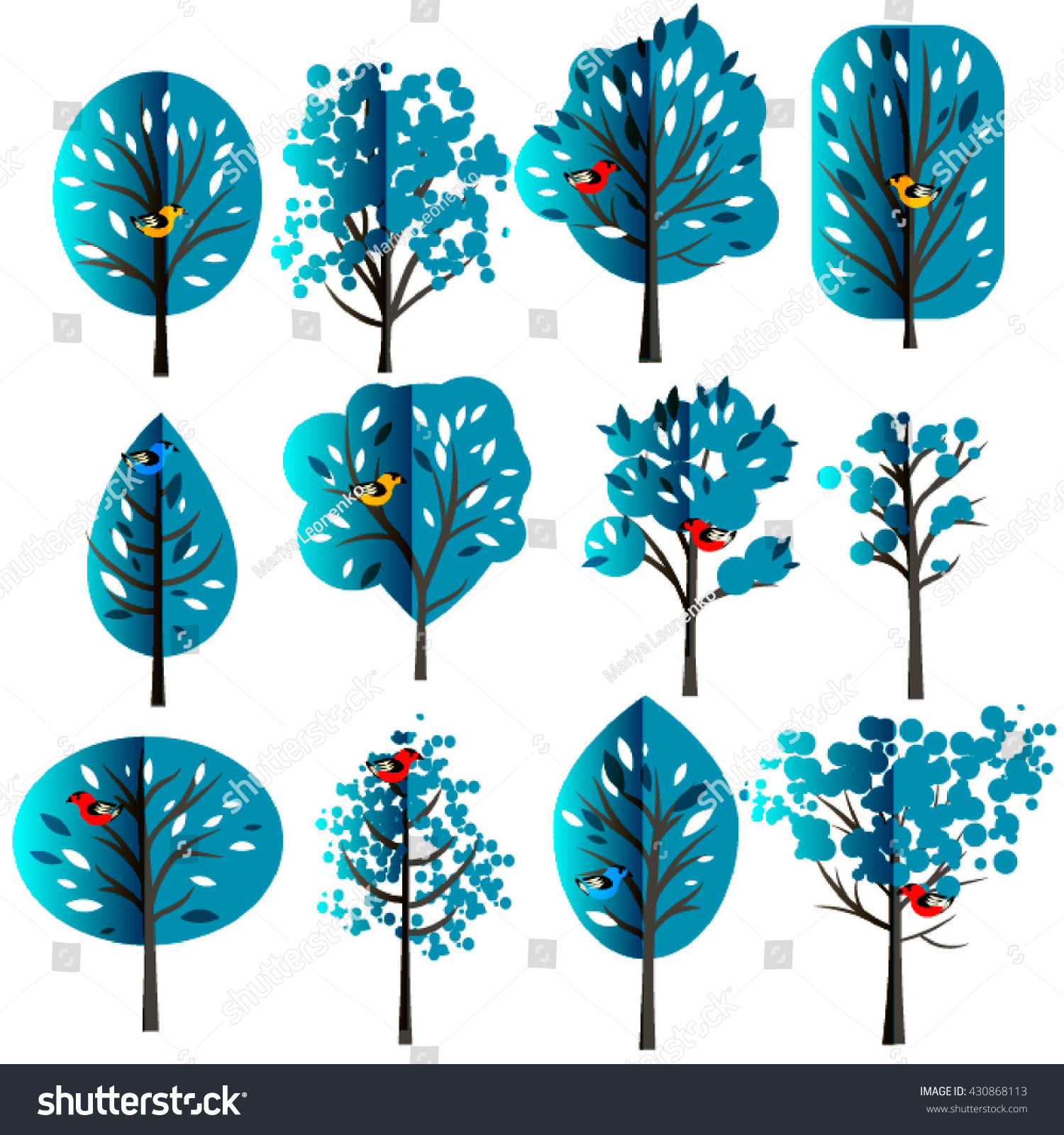 Stylized Vector Tree Collection Vector Tree Stock Vector (Royalty Free ...