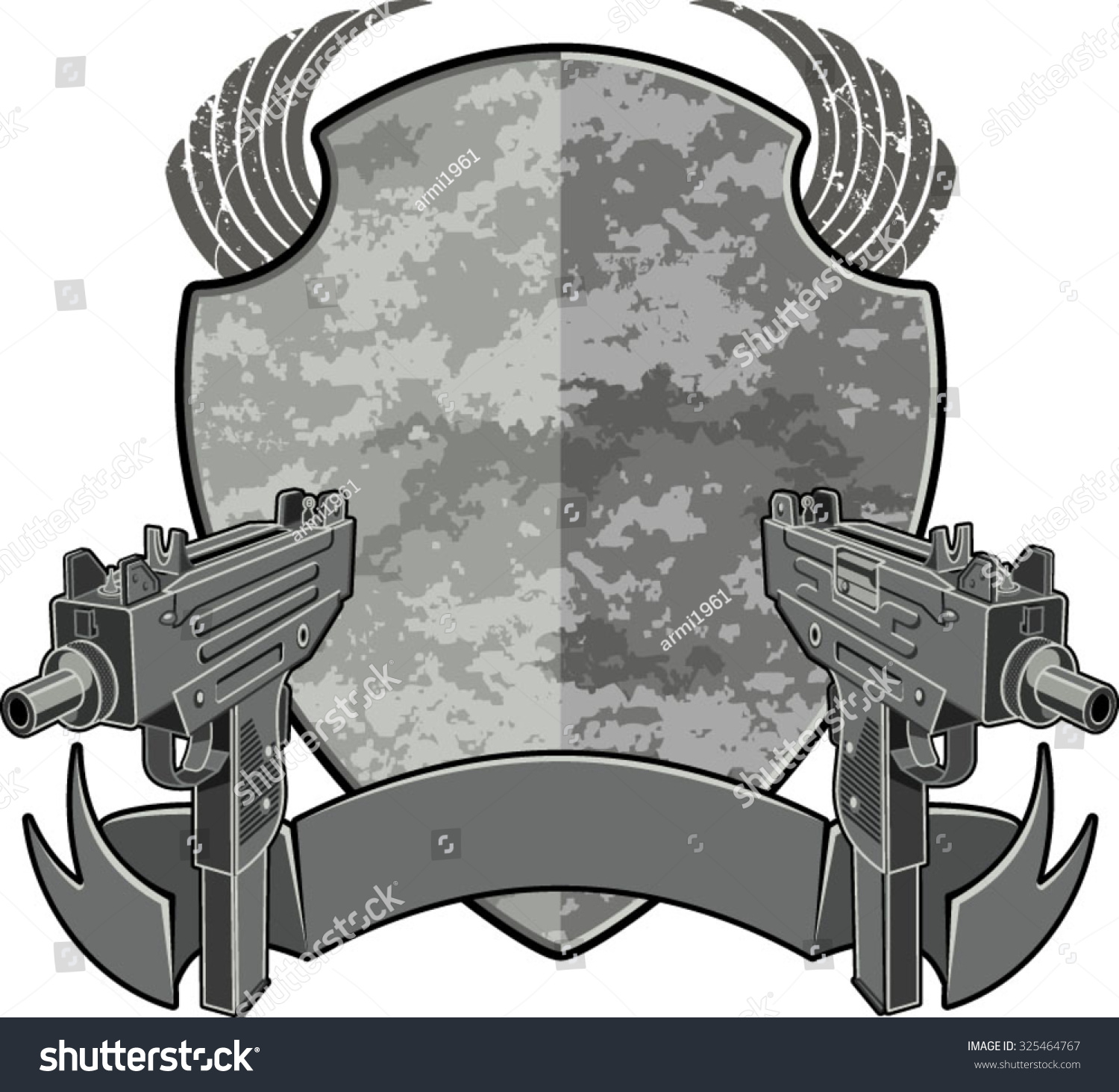Submachine Guns Shield Banner: vector de stock (libre de regalías ...