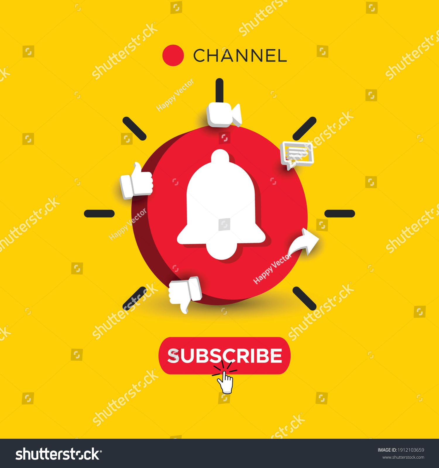 Subscribe Like Share Template Stock Vector (Royalty Free) 1912103659 ...