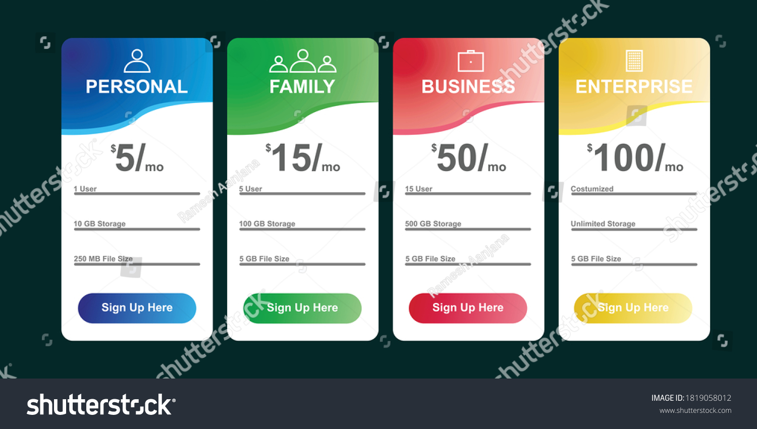 Subscriber Plan Vector Price List Template Stock Vector (Royalty Free ...