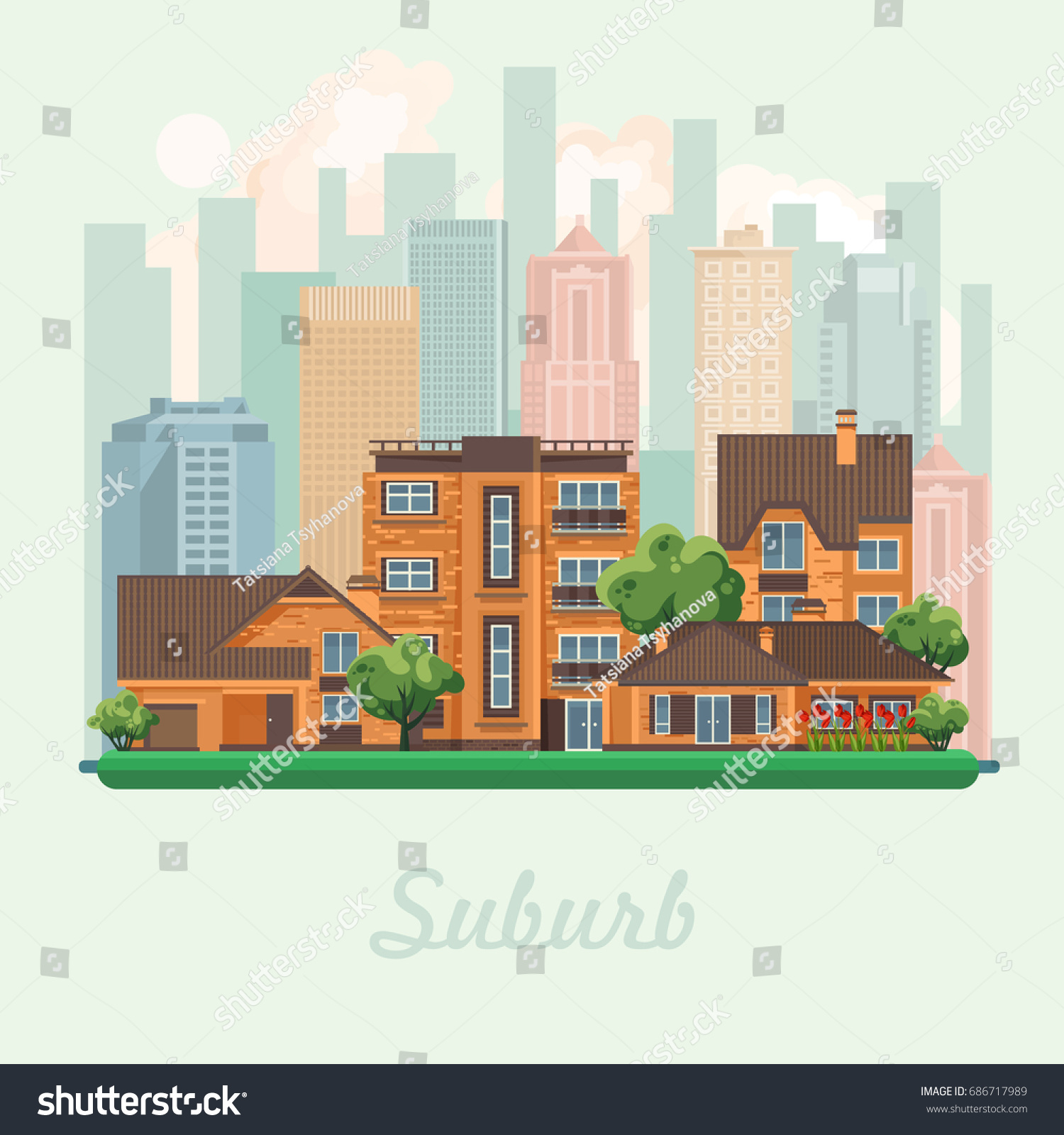 Suburb Vector Illustration Flat Design Stock Vector (Royalty Free ...