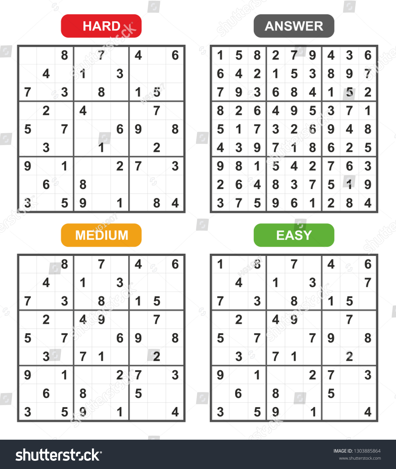 Sudoku Answer Vector Set 02 Stock Vector (Royalty Free) 1303885864 ...