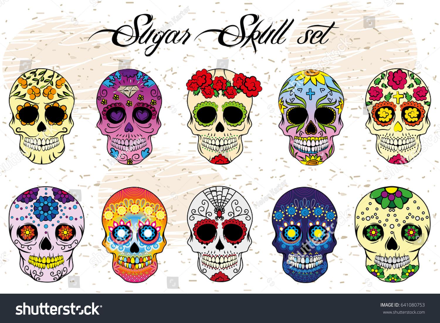 Sugar Skull Bright Colored Set Stock Vector 641080753 - Shutterstock