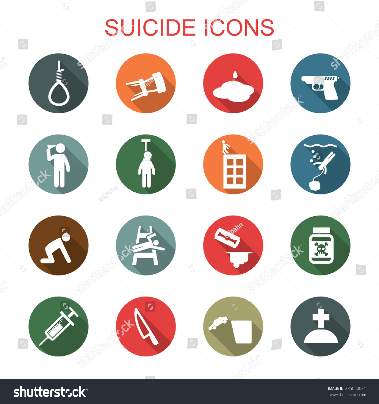 Suicide Long Shadow Icons Flat Vector Stock Vector Royalty Free 235050031