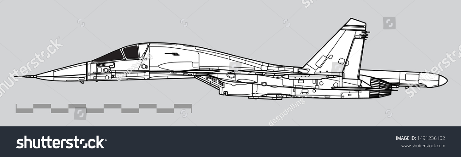 Sukhoi Su34 Fullback Outline Vector Drawing: เวกเตอร์สต็อก (ปลอดค่า ...