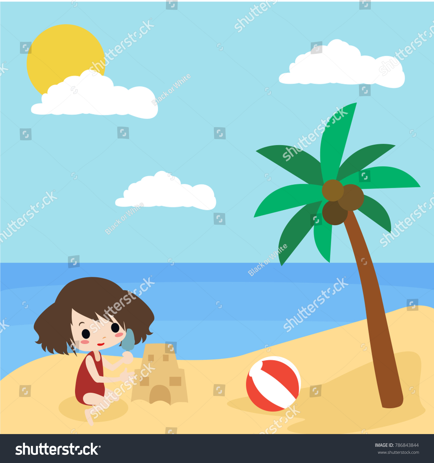 Summer Beach Illustration Vector Stock Vector (Royalty Free) 786843844 ...