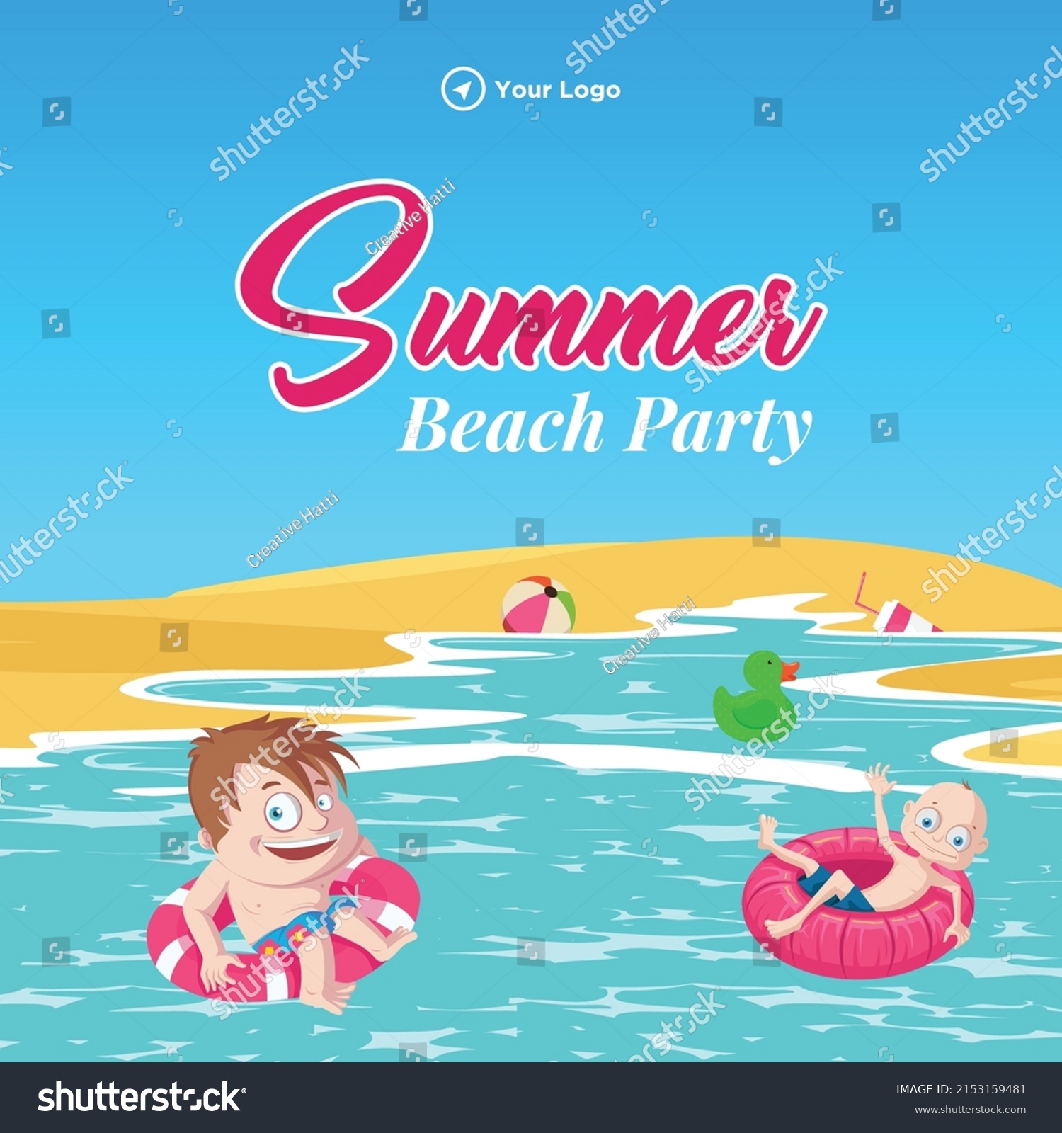 Summer Beach Party Banner Design Template Stock Vector (Royalty Free ...
