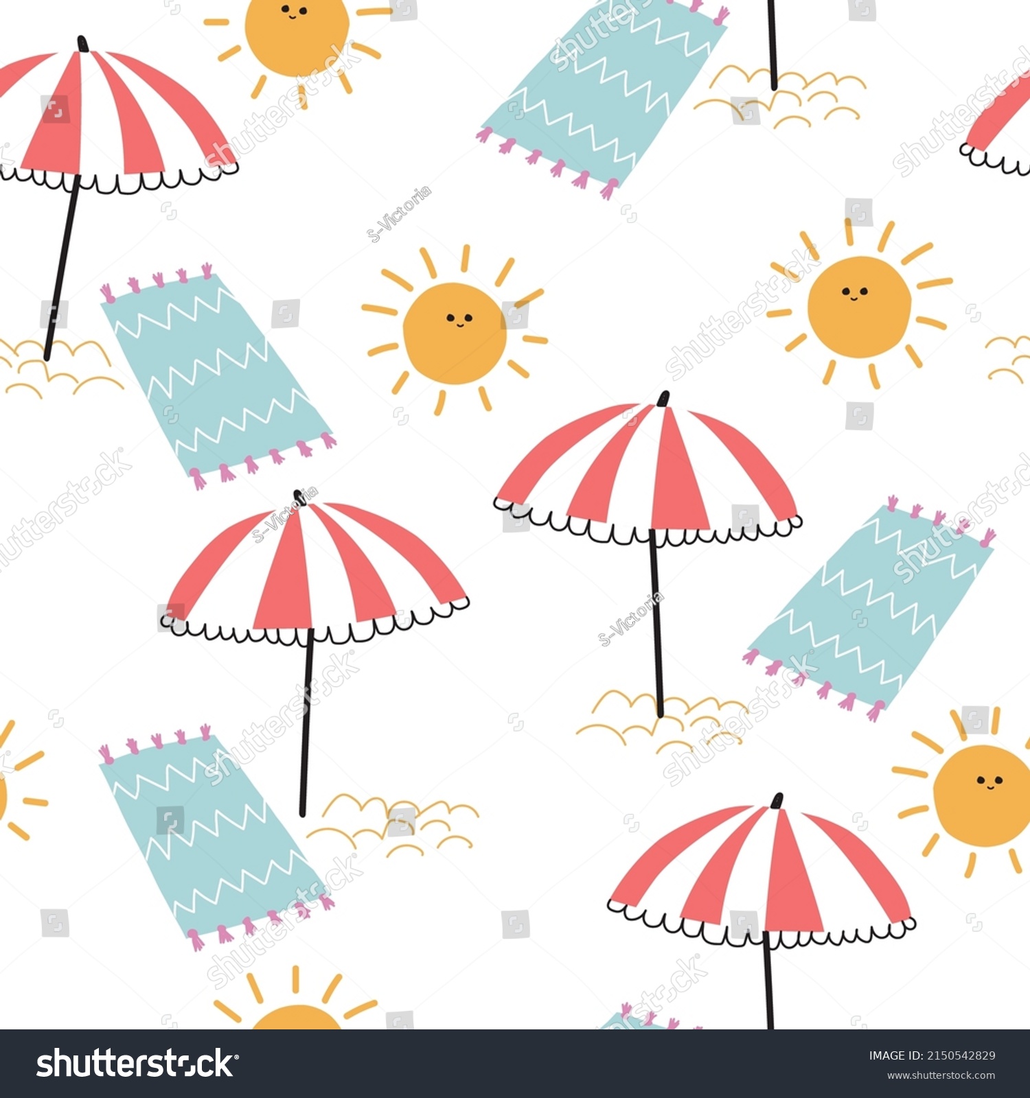 Summer Beach Seamless Pattern Vector Hand Stock Vector (Royalty Free ...