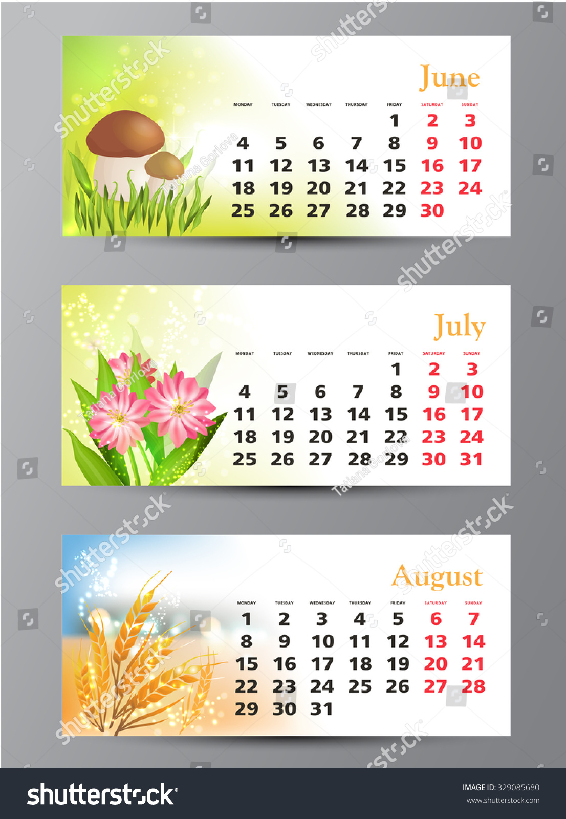 Summer Calendar Design Grid 2016 Stock Vector (Royalty Free) 329085680