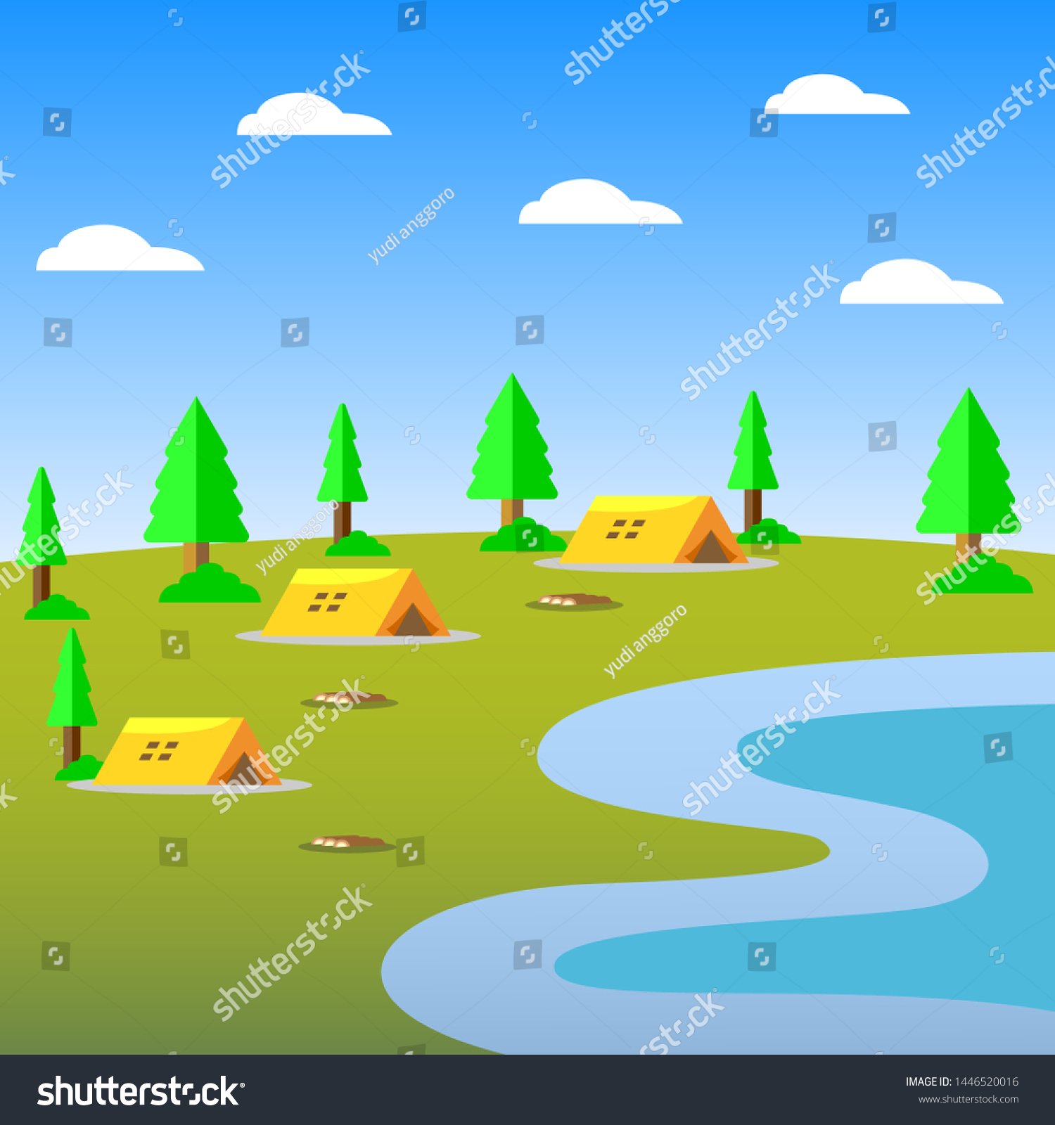 Summer Camp Background Vector Illustration 스톡 벡터(로열티 프리) 1446520016 ...
