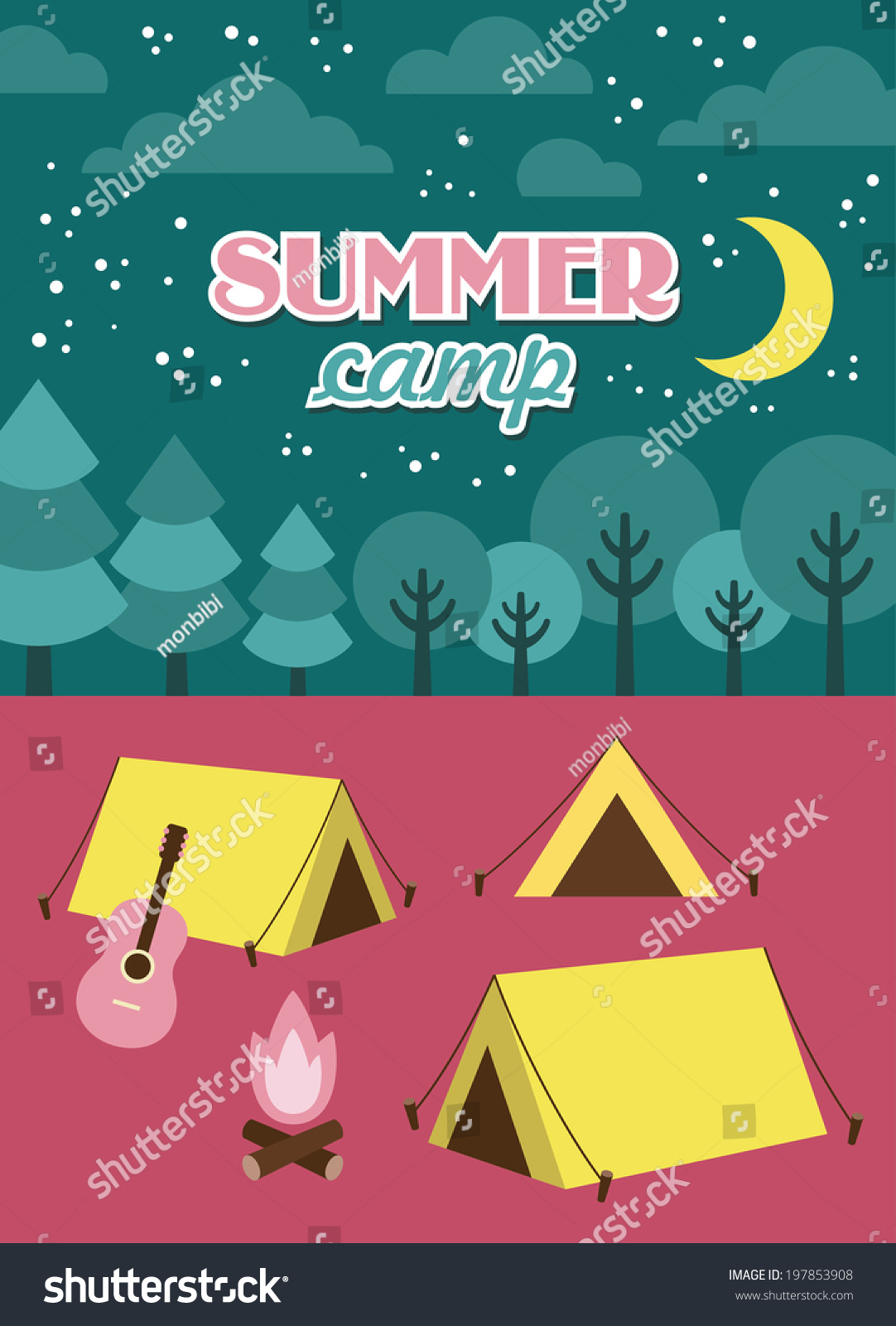 Summer Camp Card Design Vector Illustration Stock Vector (Royalty Free ...