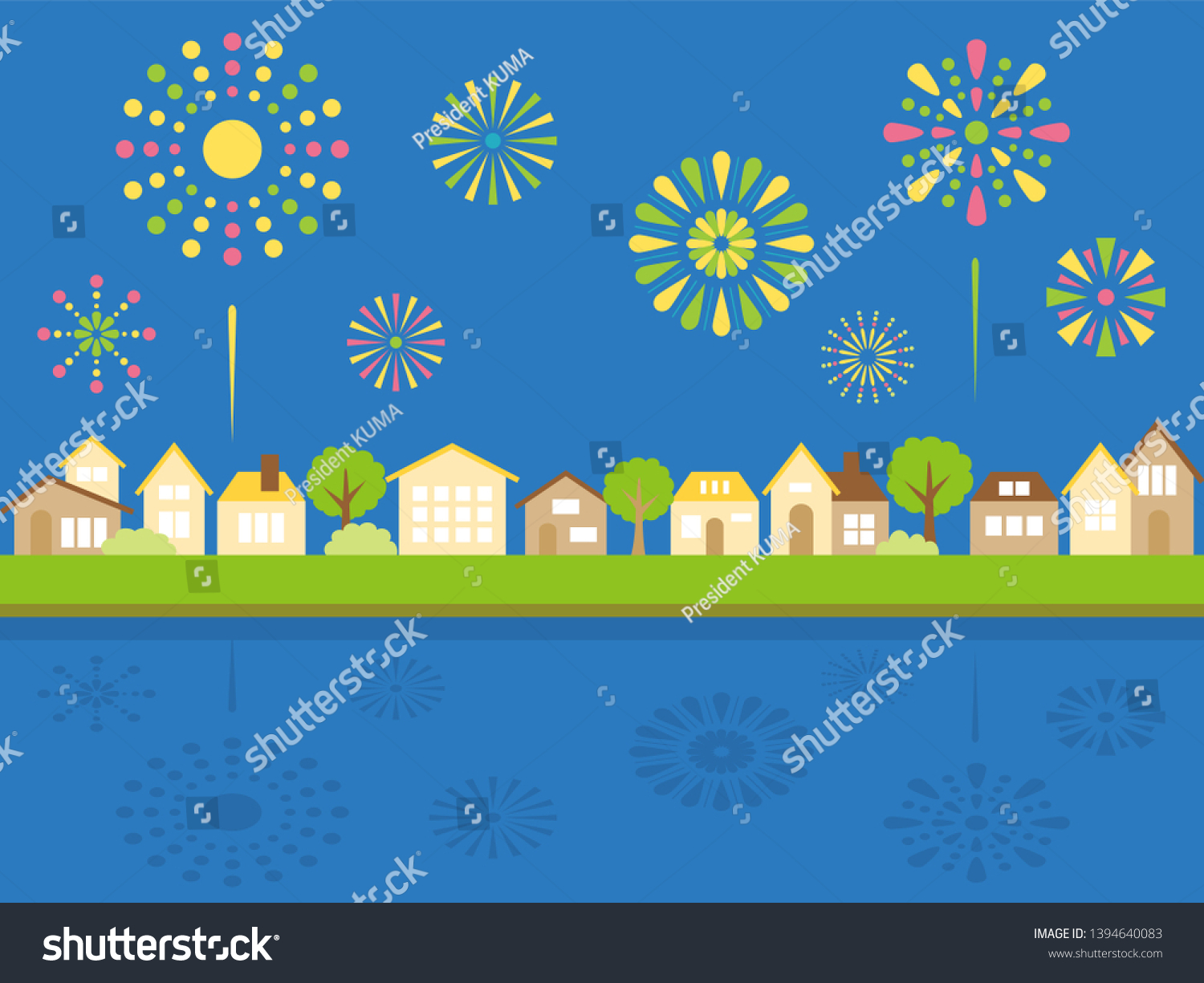 Summer Firework Landscape Vector Illustration Stock Vector (Royalty ...