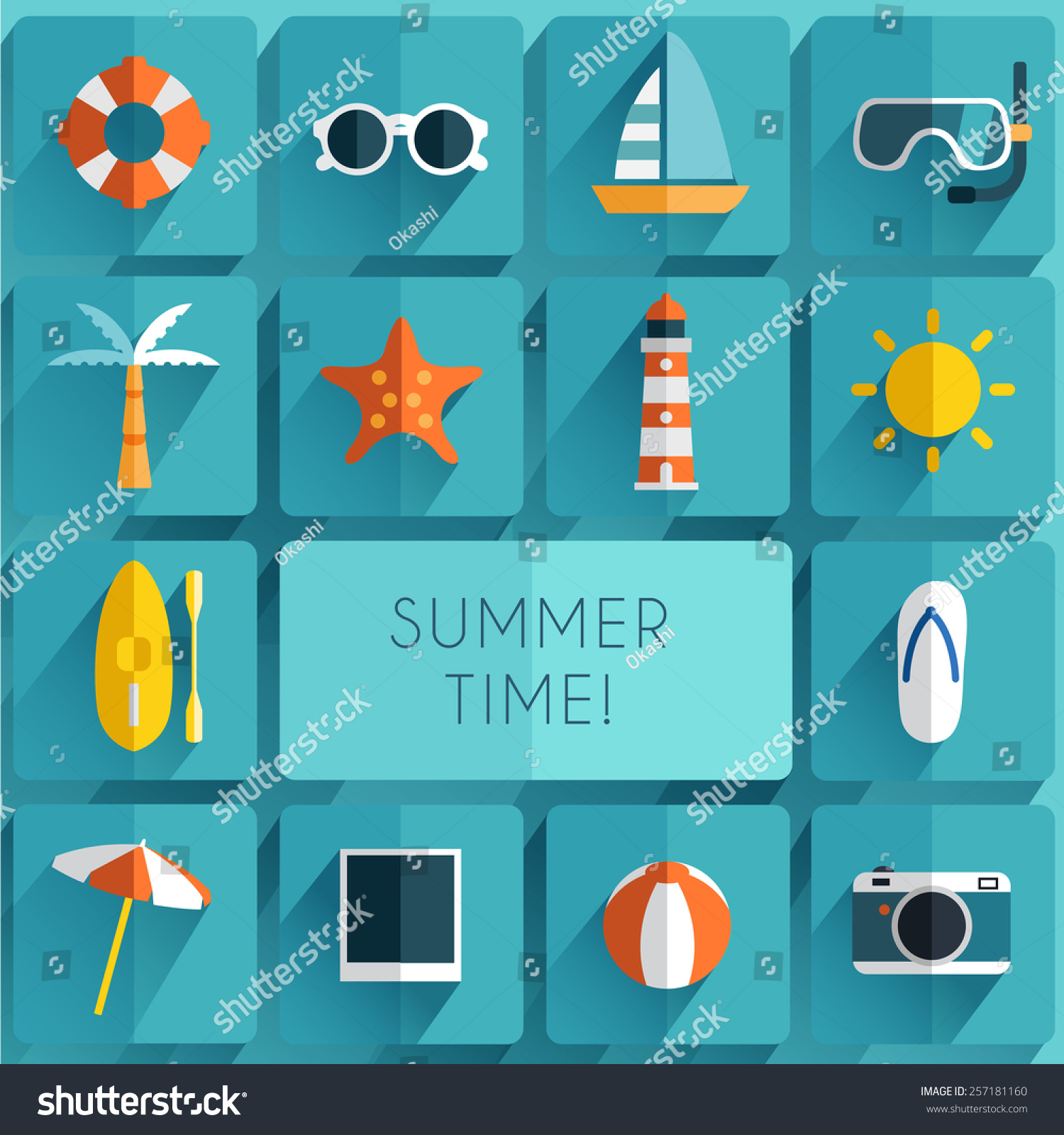 Summer Item Flat Icon Set Stock Vector 257181160 - Shutterstock