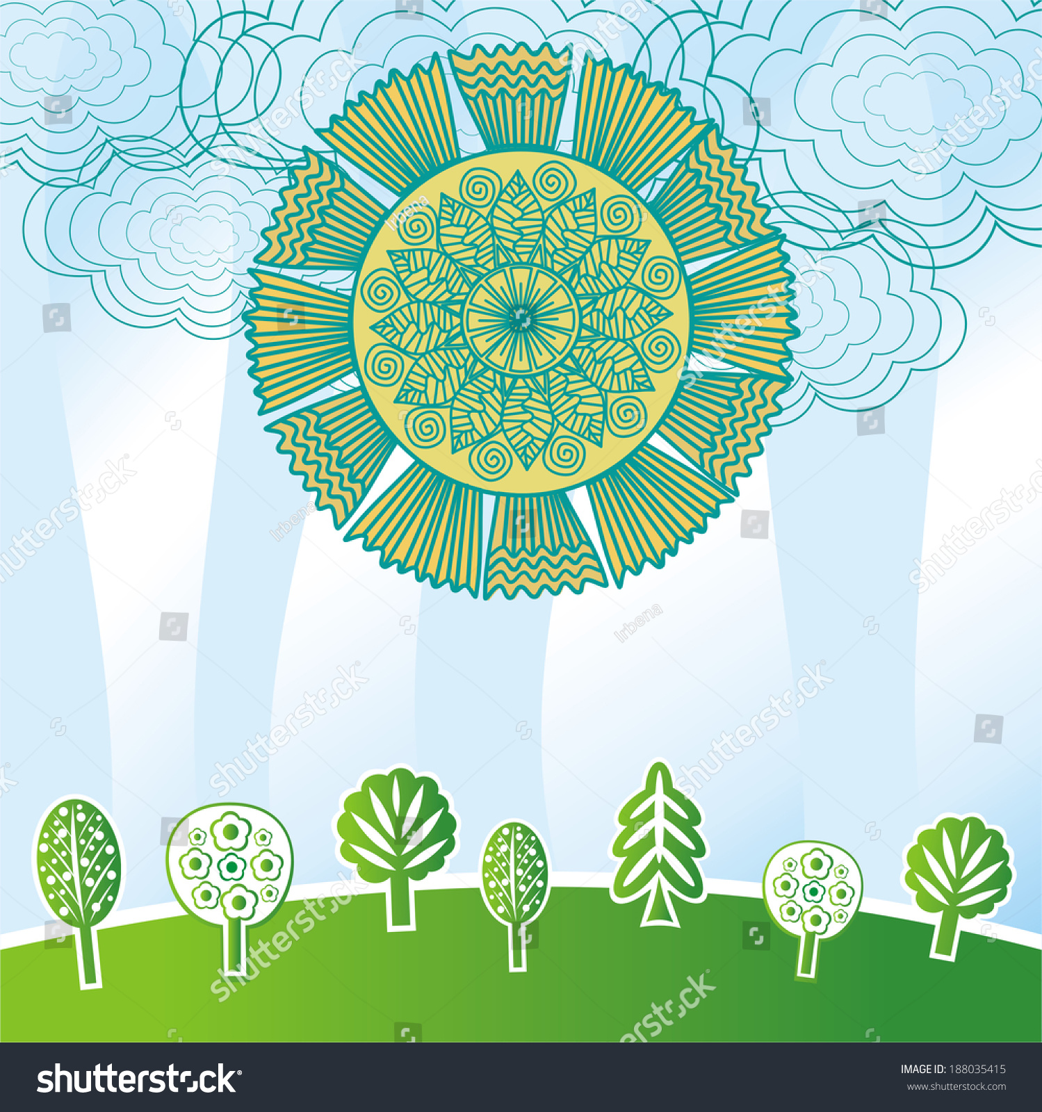 Summer Landscape Sun Trees Vector Illustration Stock Vector (Royalty ...