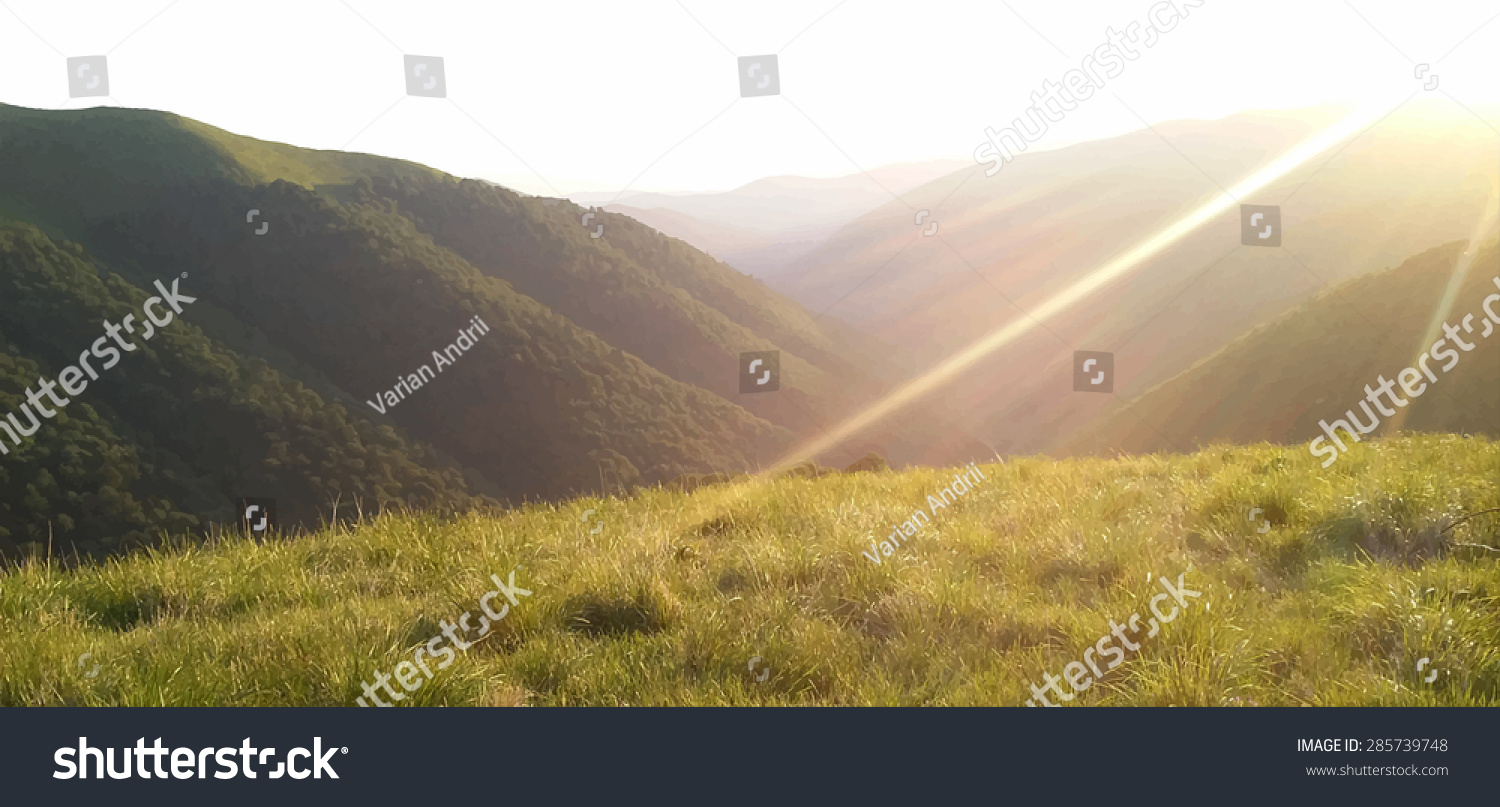 Summer Mountains Sun Rays Vector Illustration Stock Vector (Royalty ...