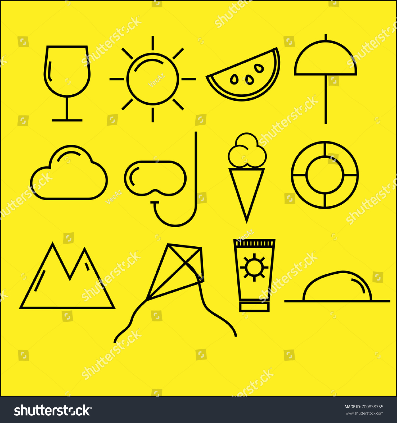 Summer Outline Icon Set Vector Stock Vector (Royalty Free) 700838755