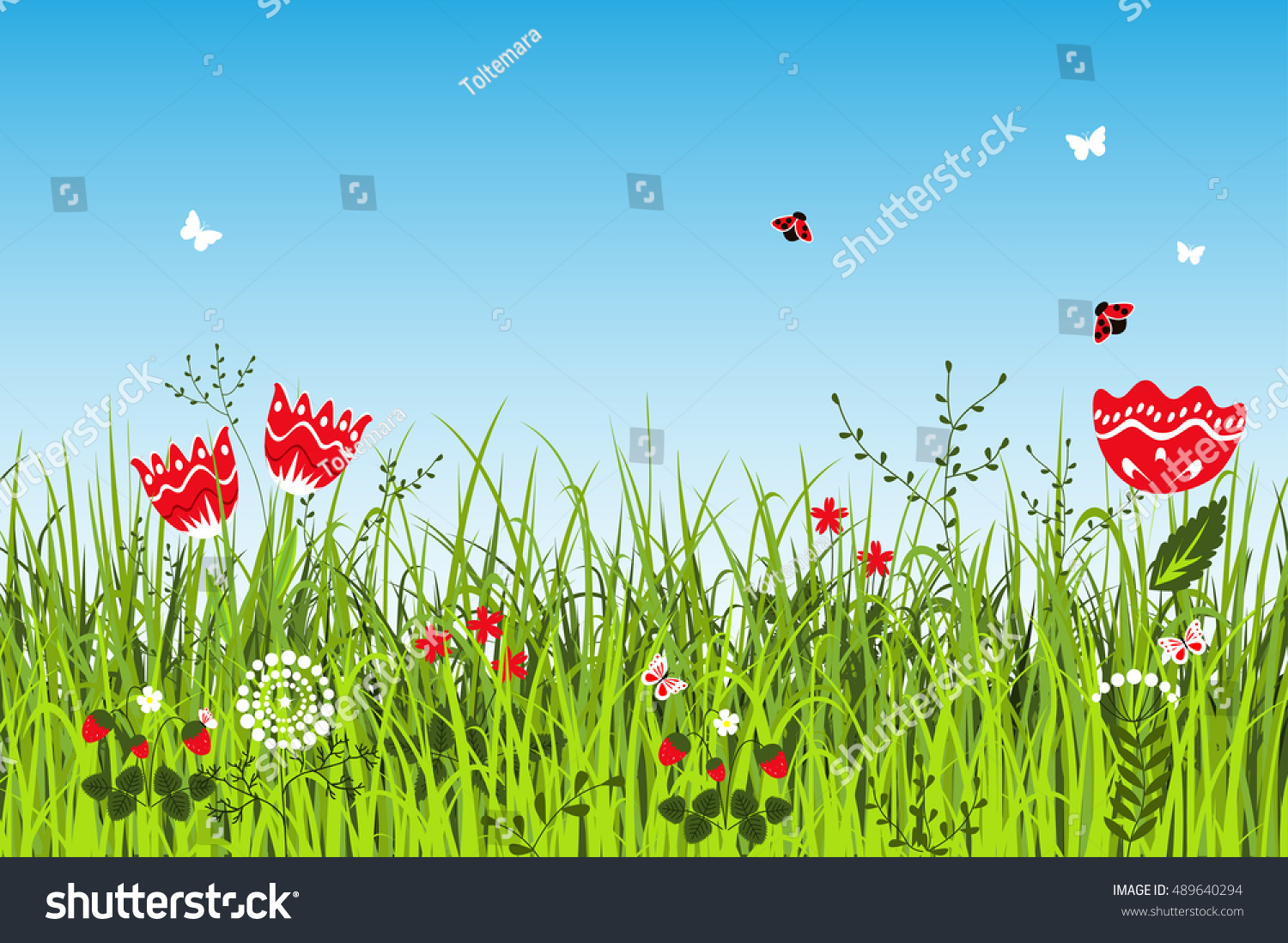 Summer Positive Landscape Meadow Vector Stock Vector (Royalty Free ...