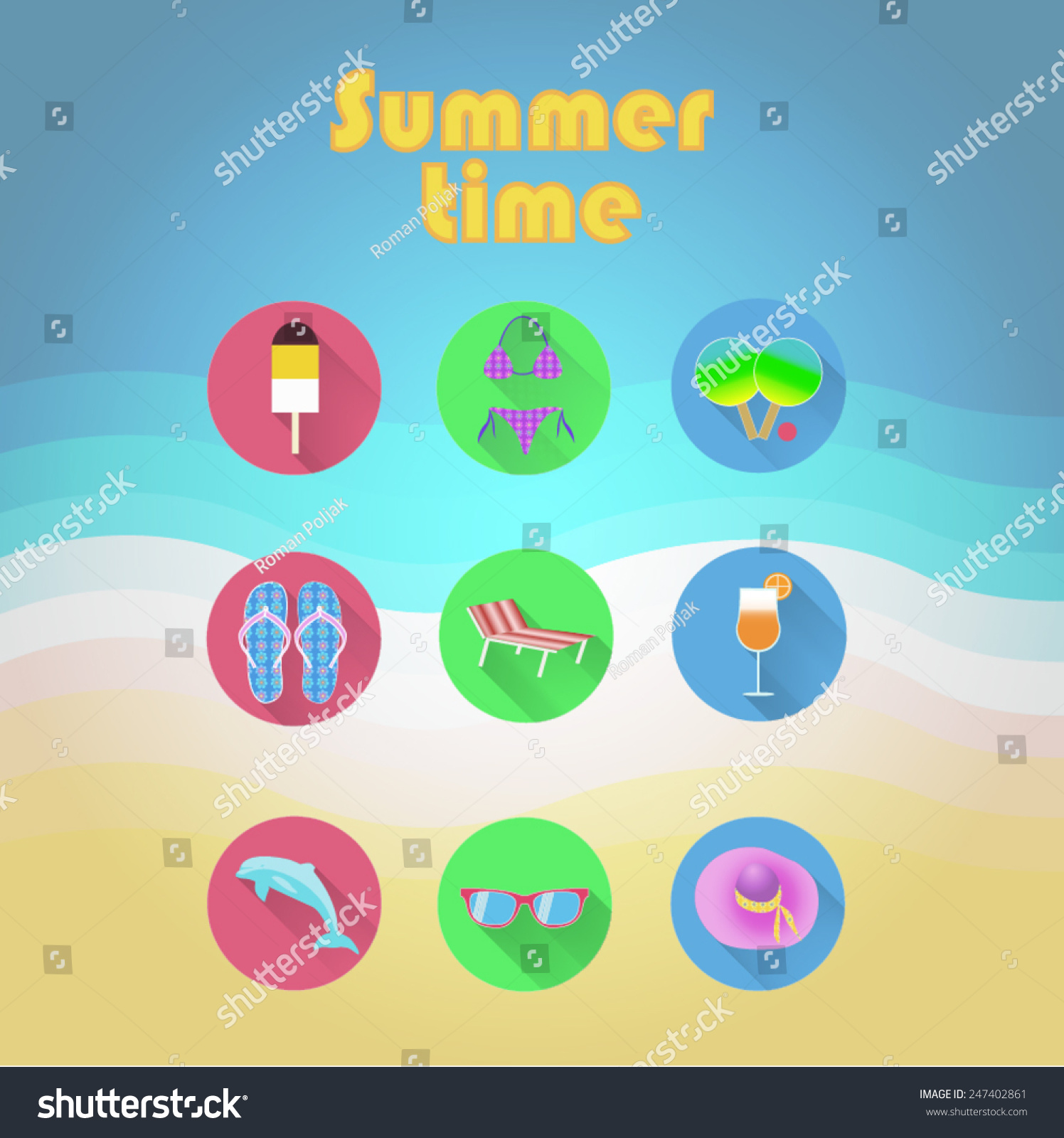 Summer Time Symbols: เวกเตอร์สต็อก (ปลอดค่าลิขสิทธิ์) 247402861 ...