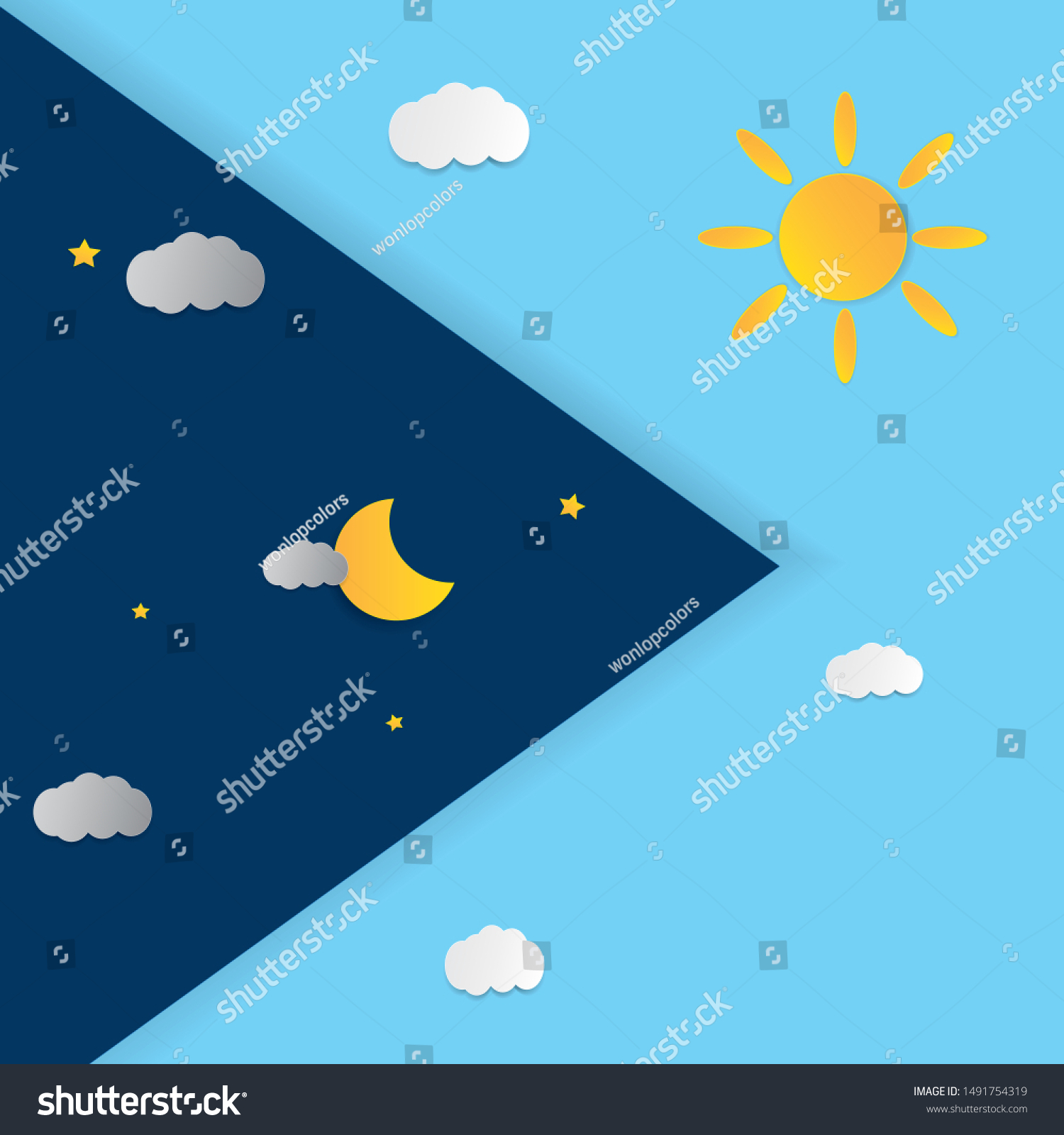 Sun Moon Day Night Vector Stock Vector (Royalty Free) 1491754319