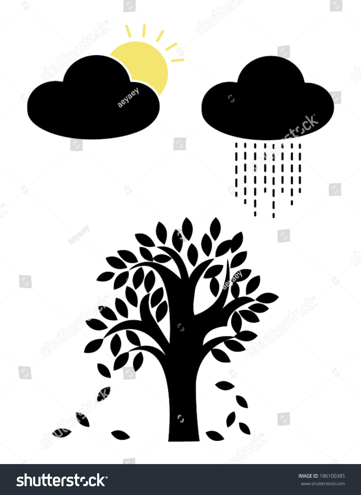 Sun Rain Tree Stock Vector (Royalty Free) 186100385