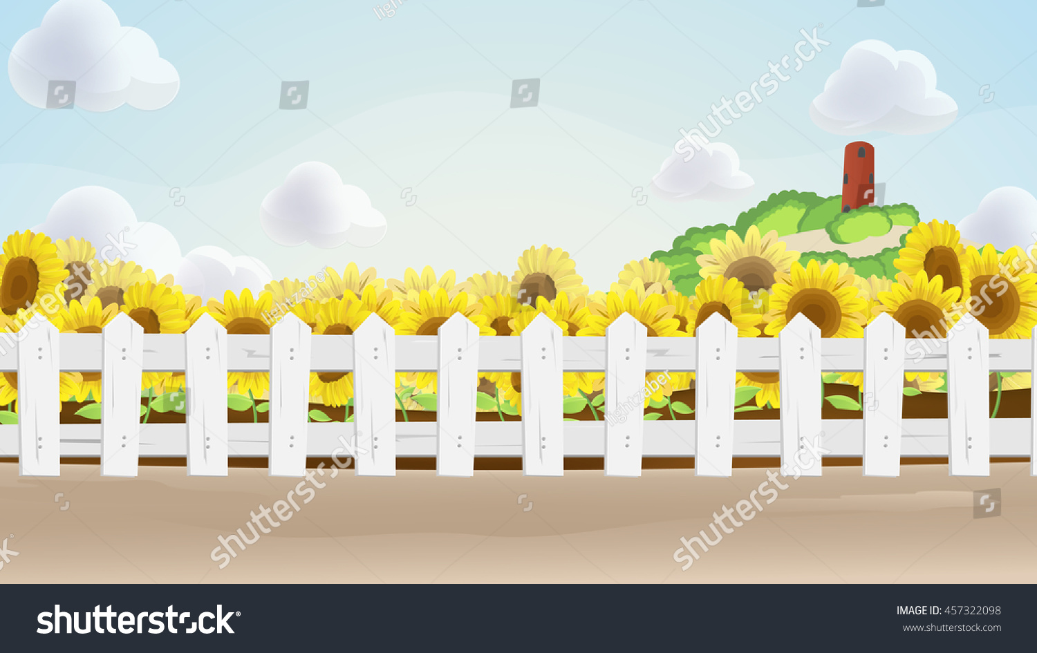 Sun Flower Field Cartoon Background Vector: vector de stock (libre de ...