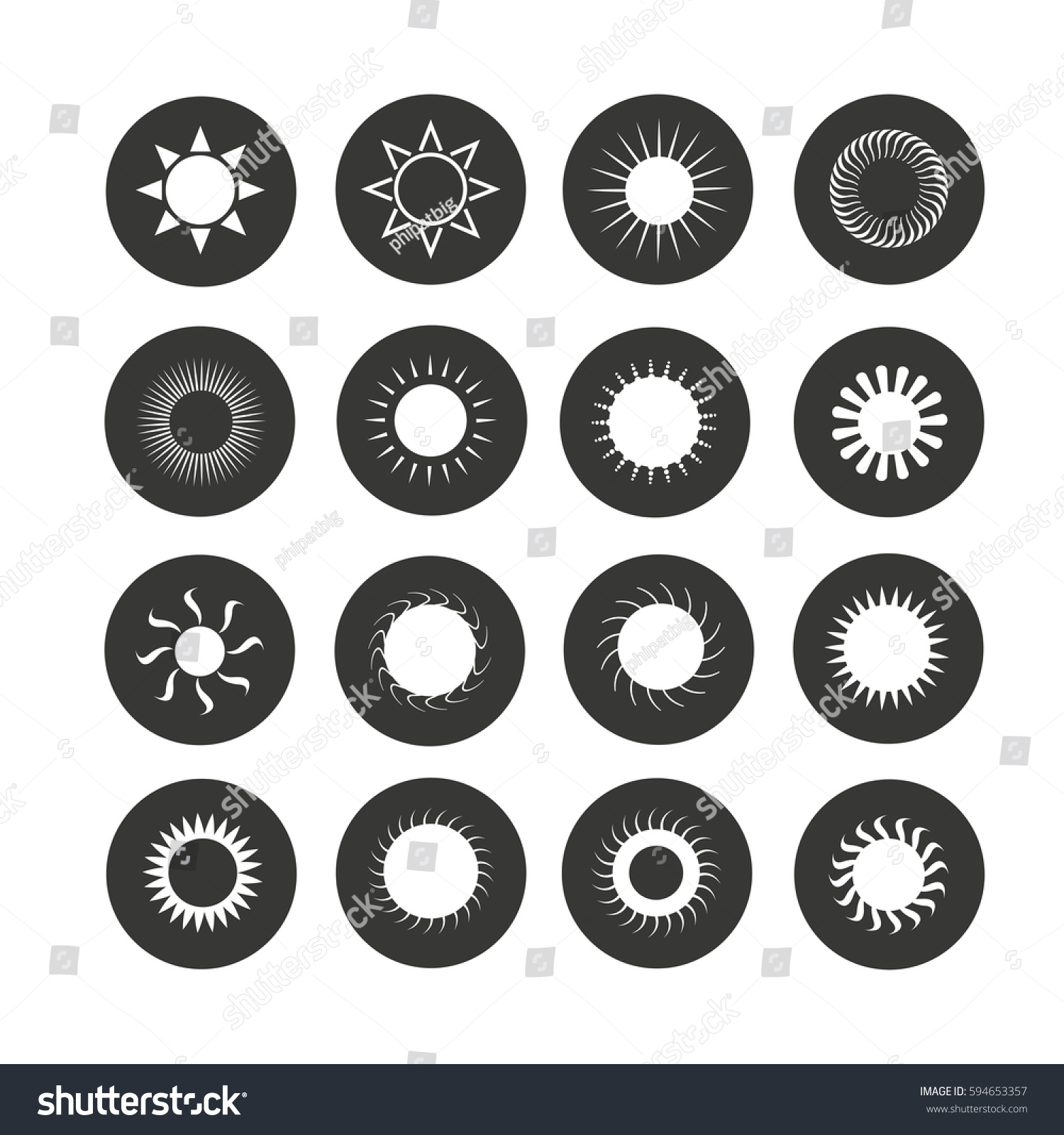 Sun Icon Set Circle Buttons Stock Vector (Royalty Free) 594653357