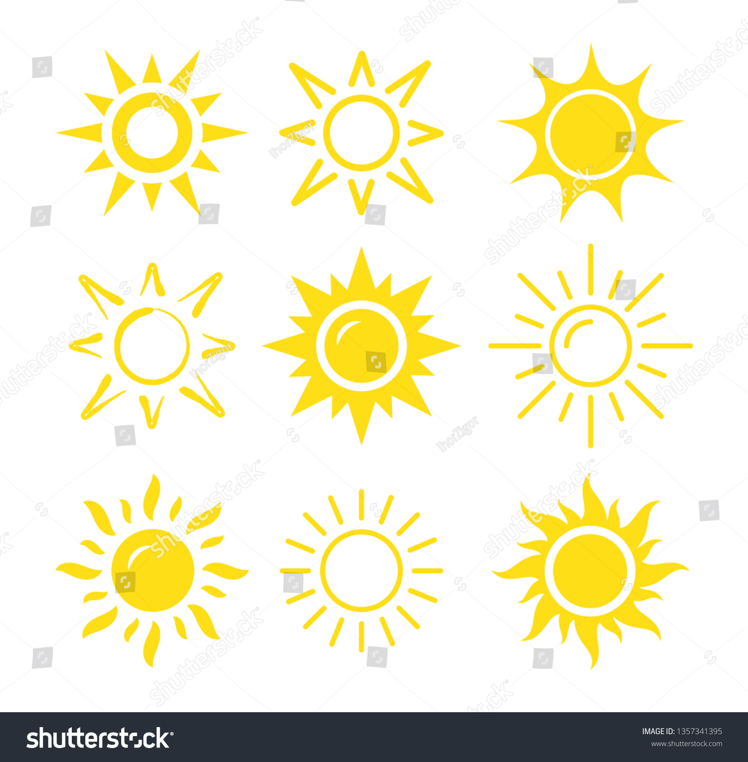 Sun Icon Set On White Background Stock Vector (Royalty Free) 1357341395