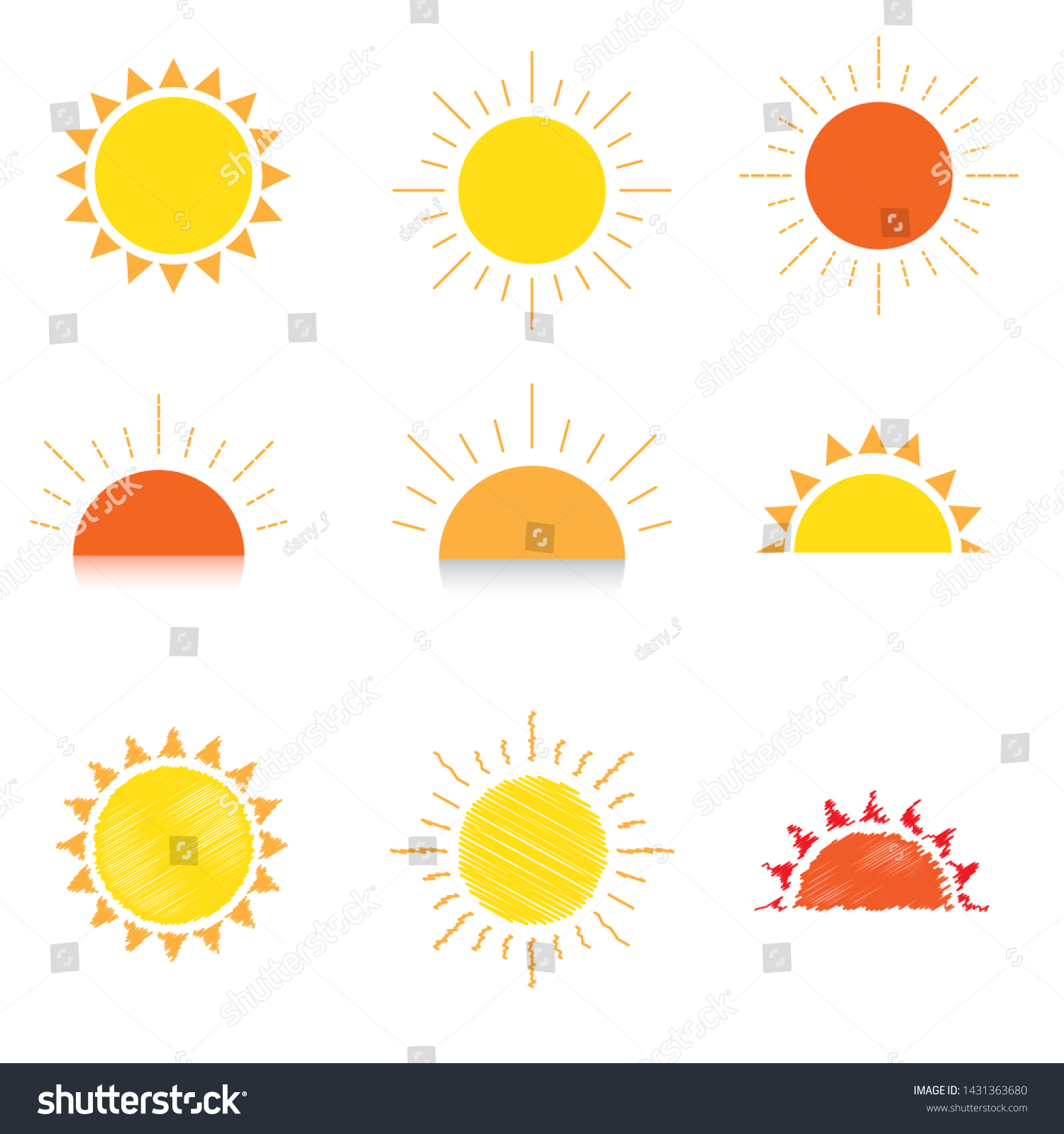 Sun Symbol Icon Isolated Set Vector Stock Vector (Royalty Free) 1431363680