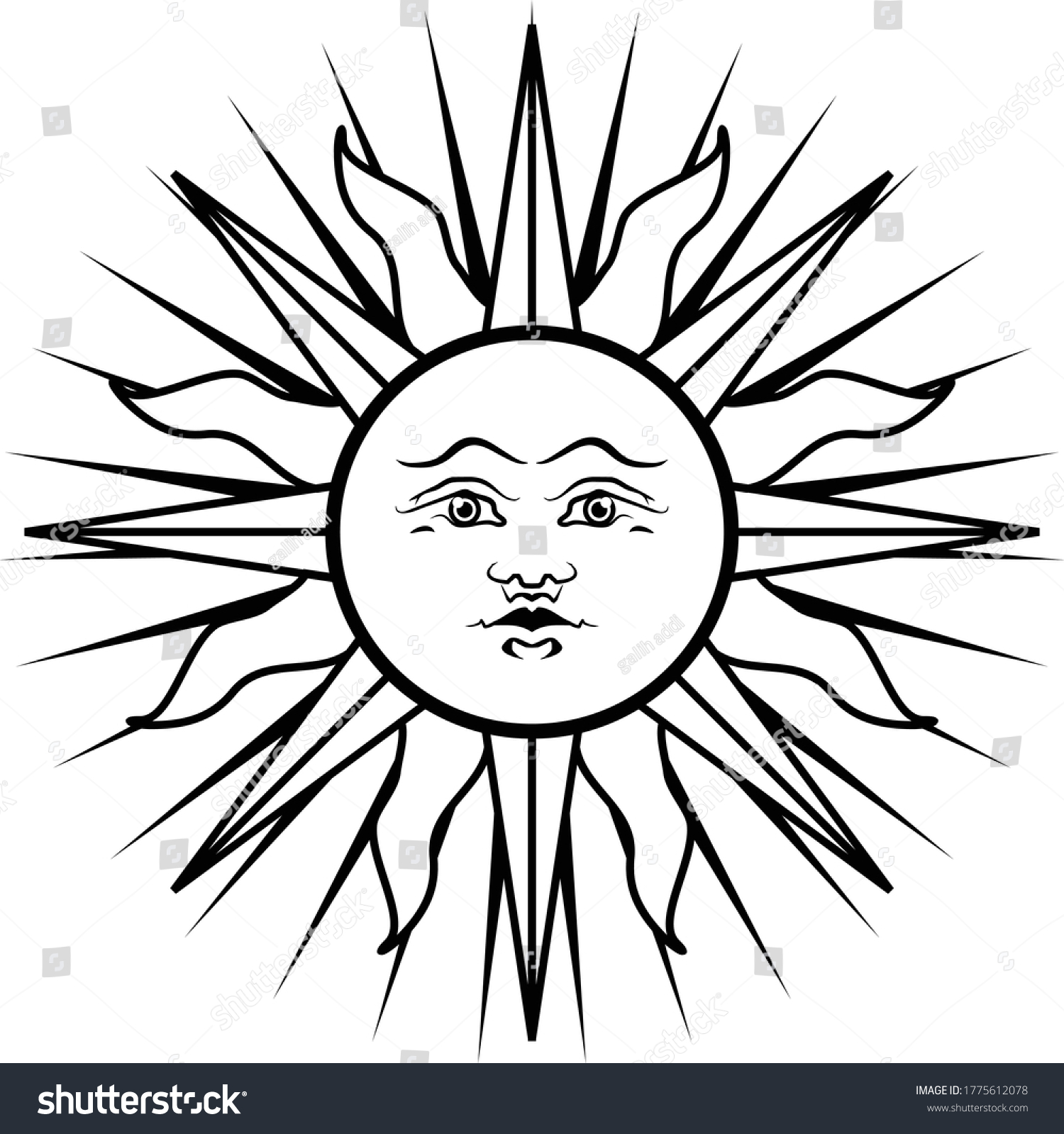 Sun Face Classic Vector Drawing: เวกเตอร์สต็อก (ปลอดค่าลิขสิทธิ์ ...