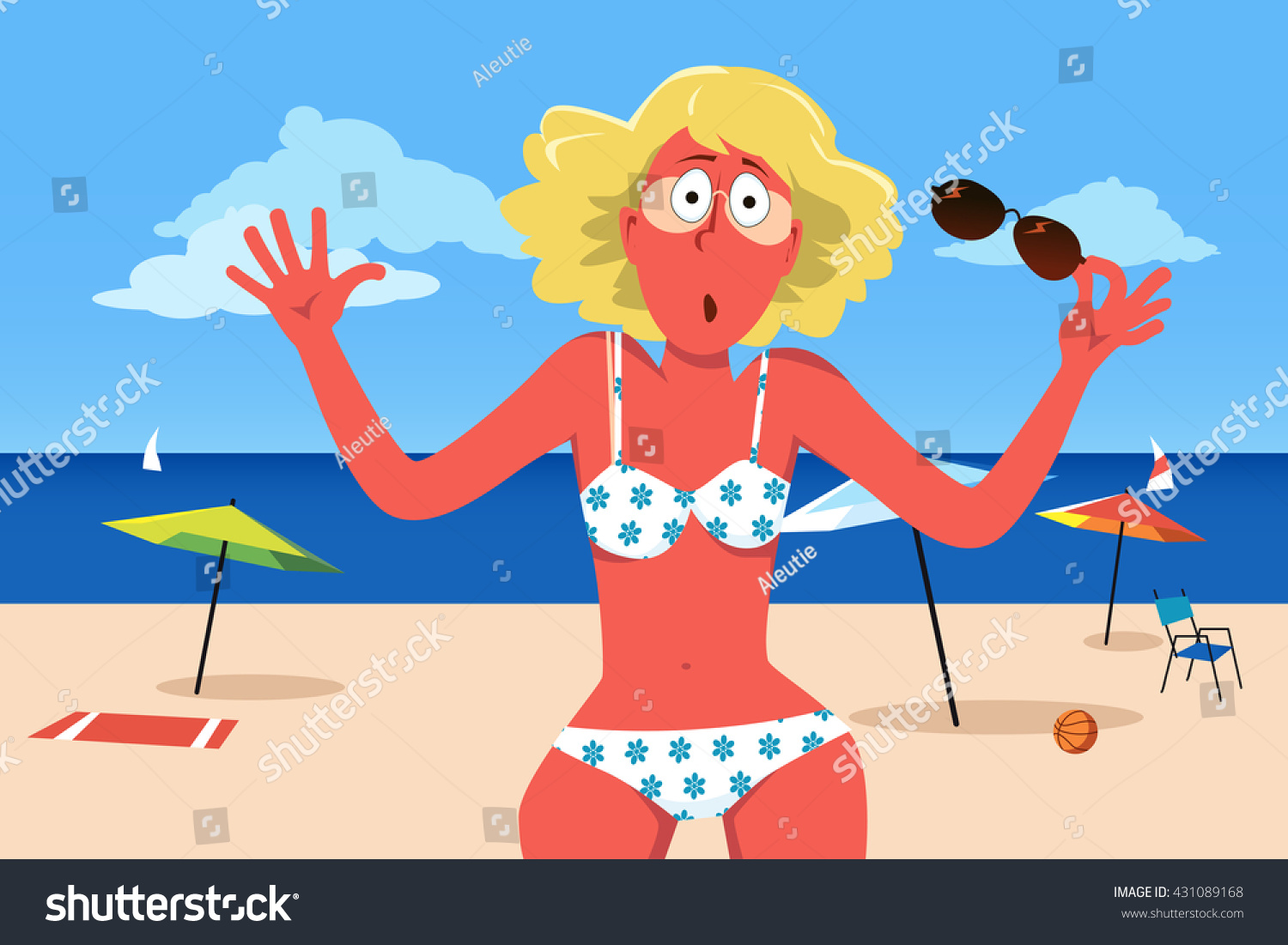 Sunburned Woman Bikini Beach Eps 8 Stock Vector Royalty Free