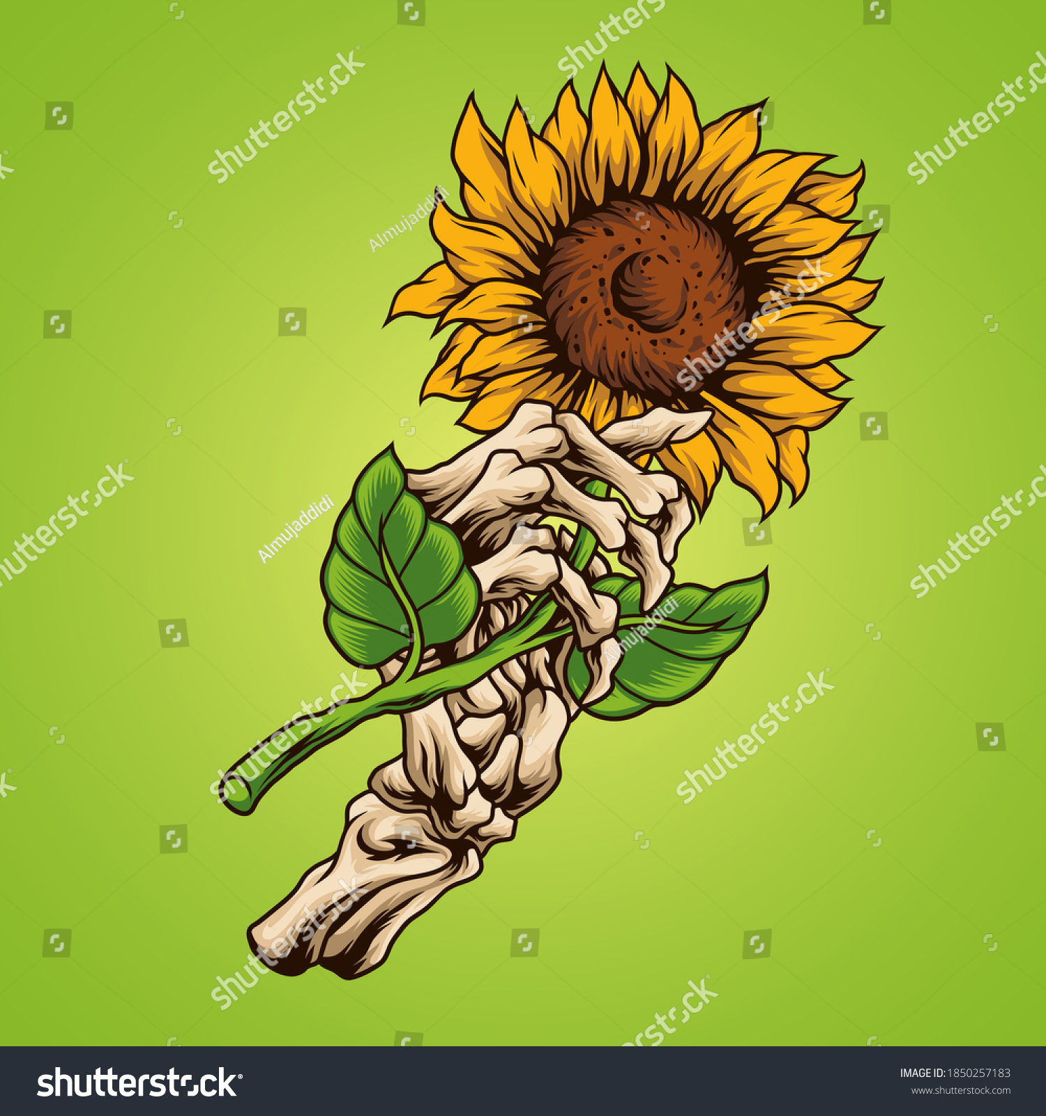 Sunflower Skeleton Hand Vector Illustration Stock Vector (Royalty Free ...