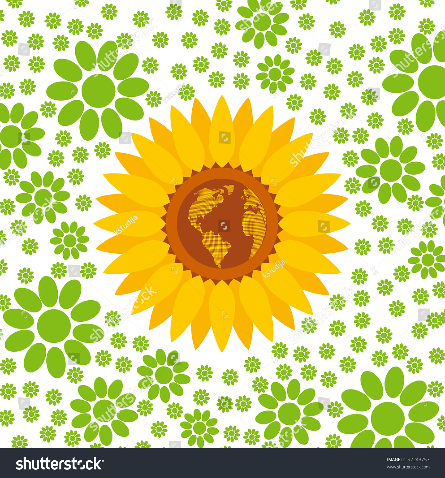 Sunflower Vector Concept Adn World Map Stock Vector (Royalty Free ...