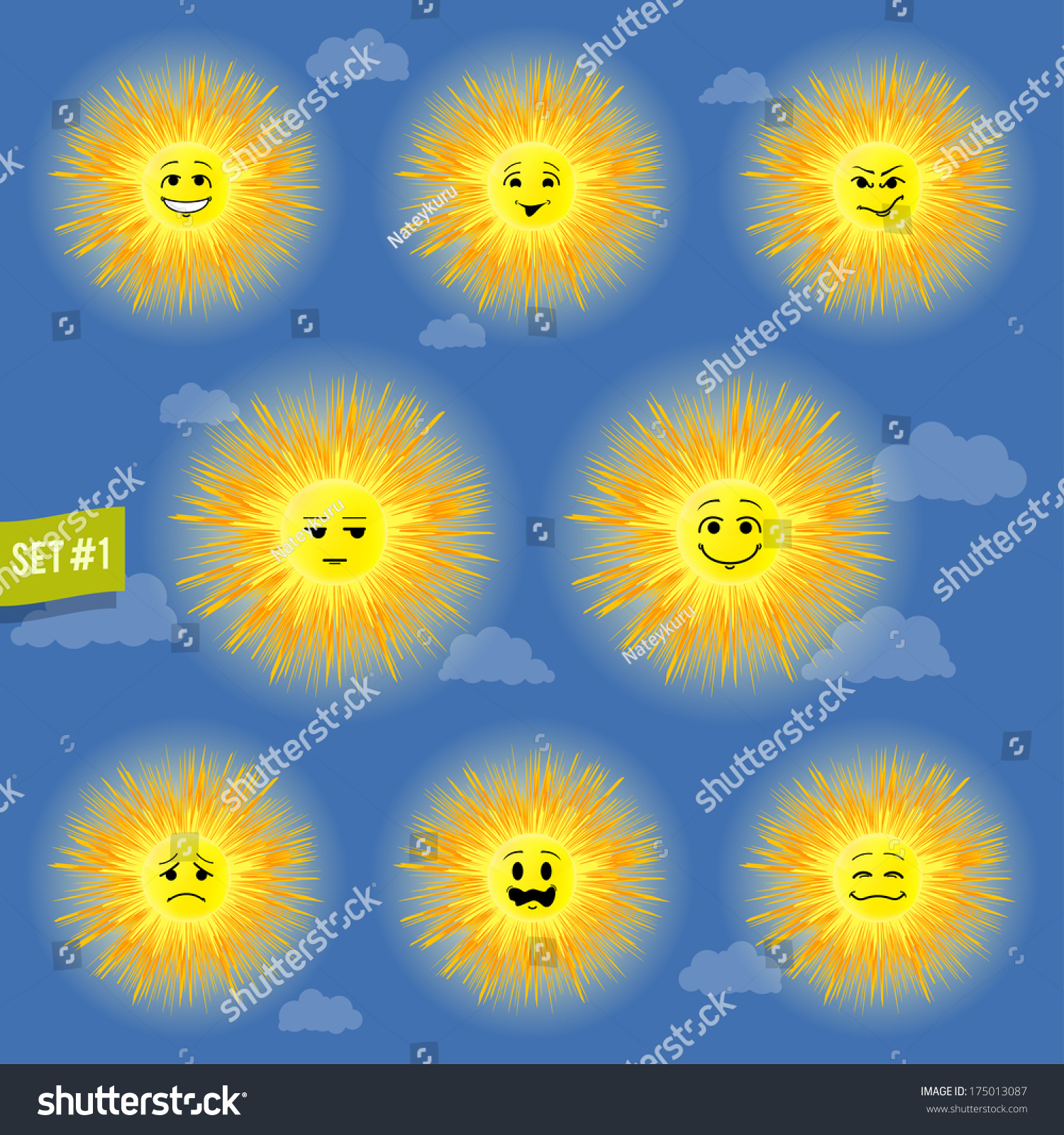 Sunny Faces Emoticon Character Set 01 스톡 벡터(로열티 프리) 175013087 ...