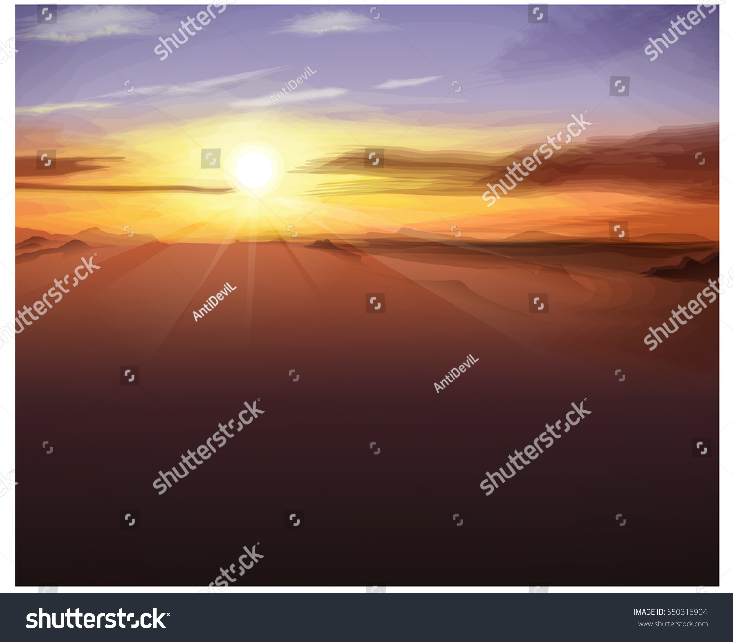 Sunrise Sunset Landscape Vector Stock Vector (Royalty Free) 650316904 ...