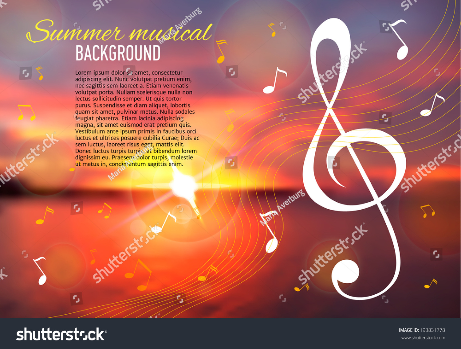 Sunset Background Music Notes Vector Illustration 스톡 벡터(로열티 프리 ...