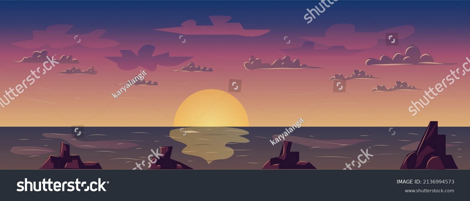 Sunset Beach Game Background Vector Illustration Stock Vector (Royalty ...