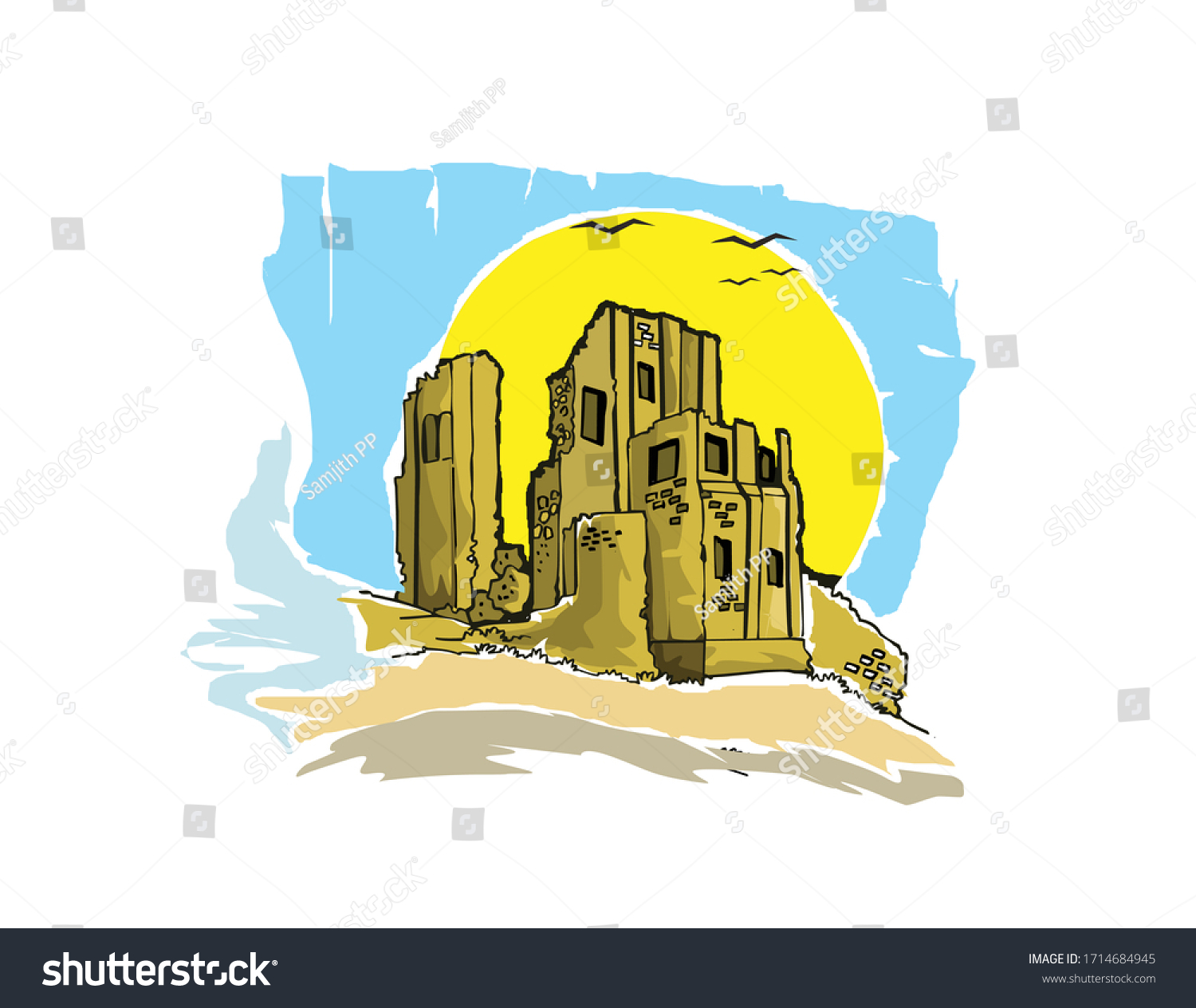 Sunset Behind Building Vector Illustration Stock Vector (Royalty Free ...