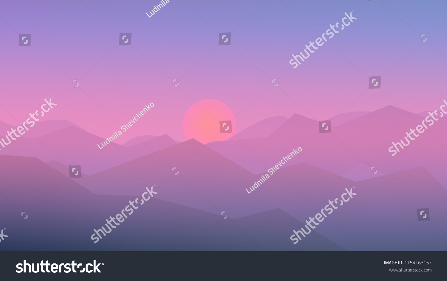 Sunset Flat Landscape Background Stock Vector (Royalty Free) 1154163157 ...