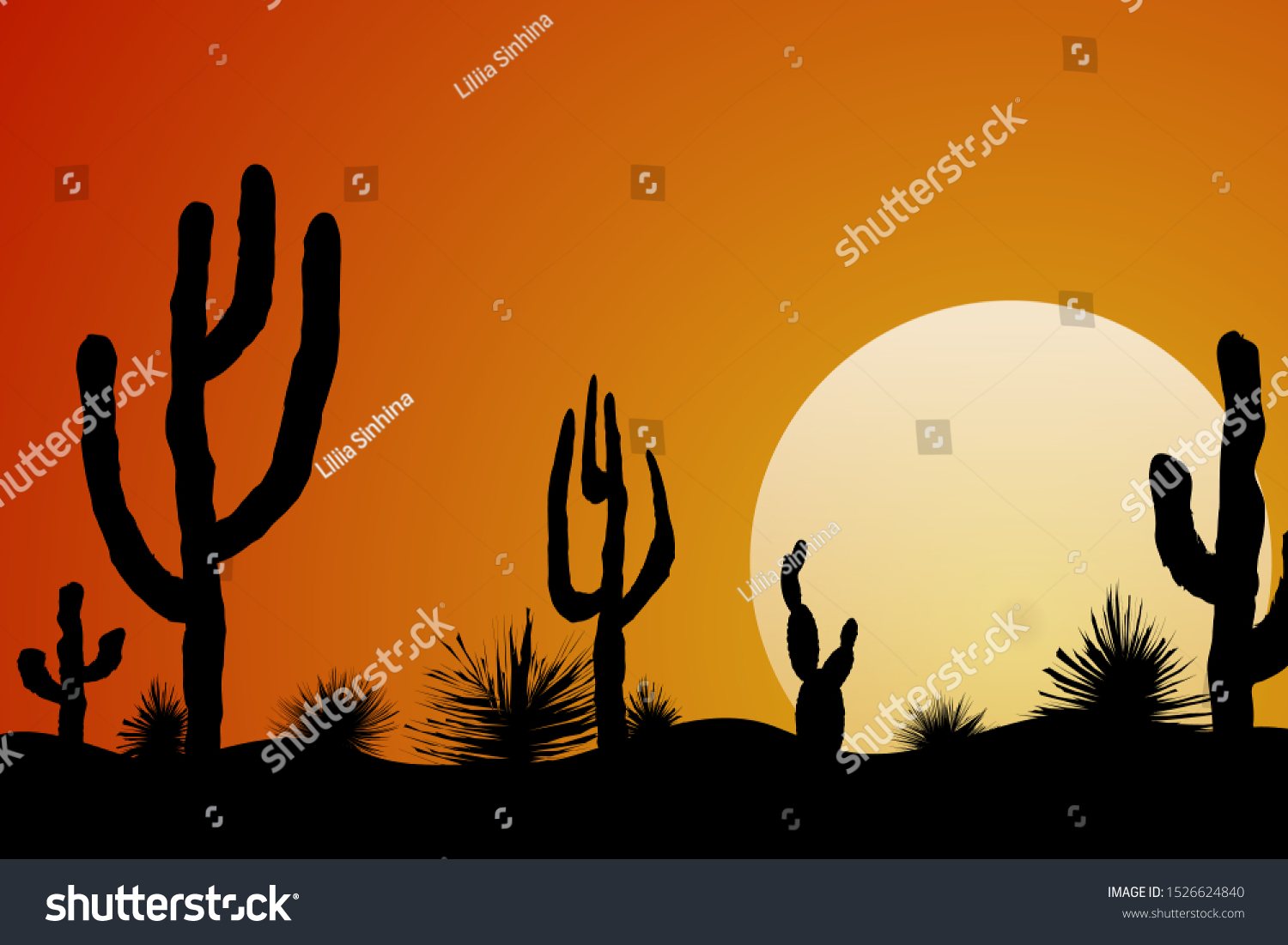 Sunset Desert Landscape Vector Stock Vector (Royalty Free) 1526624840 ...