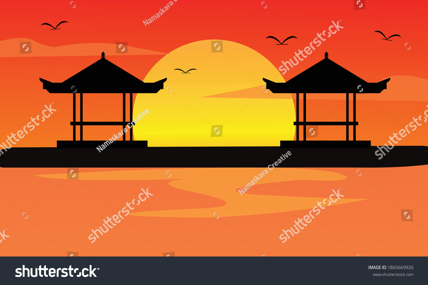 Sunset Landscape Bali Flat Design Vector Stock Vector (Royalty Free ...