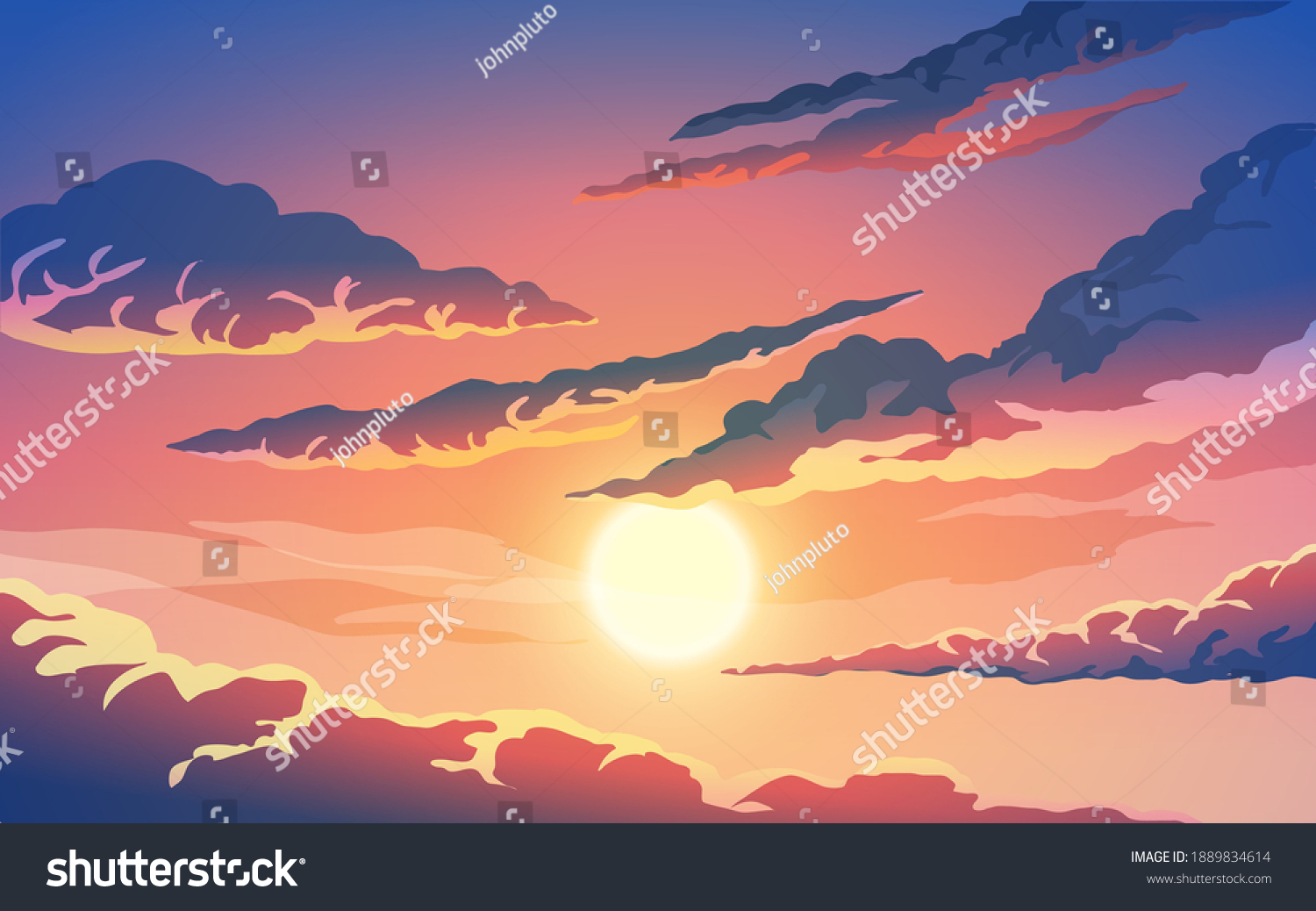 Sunset Sky Clouds Bright Sun Stock Vector (Royalty Free) 1889834614 ...