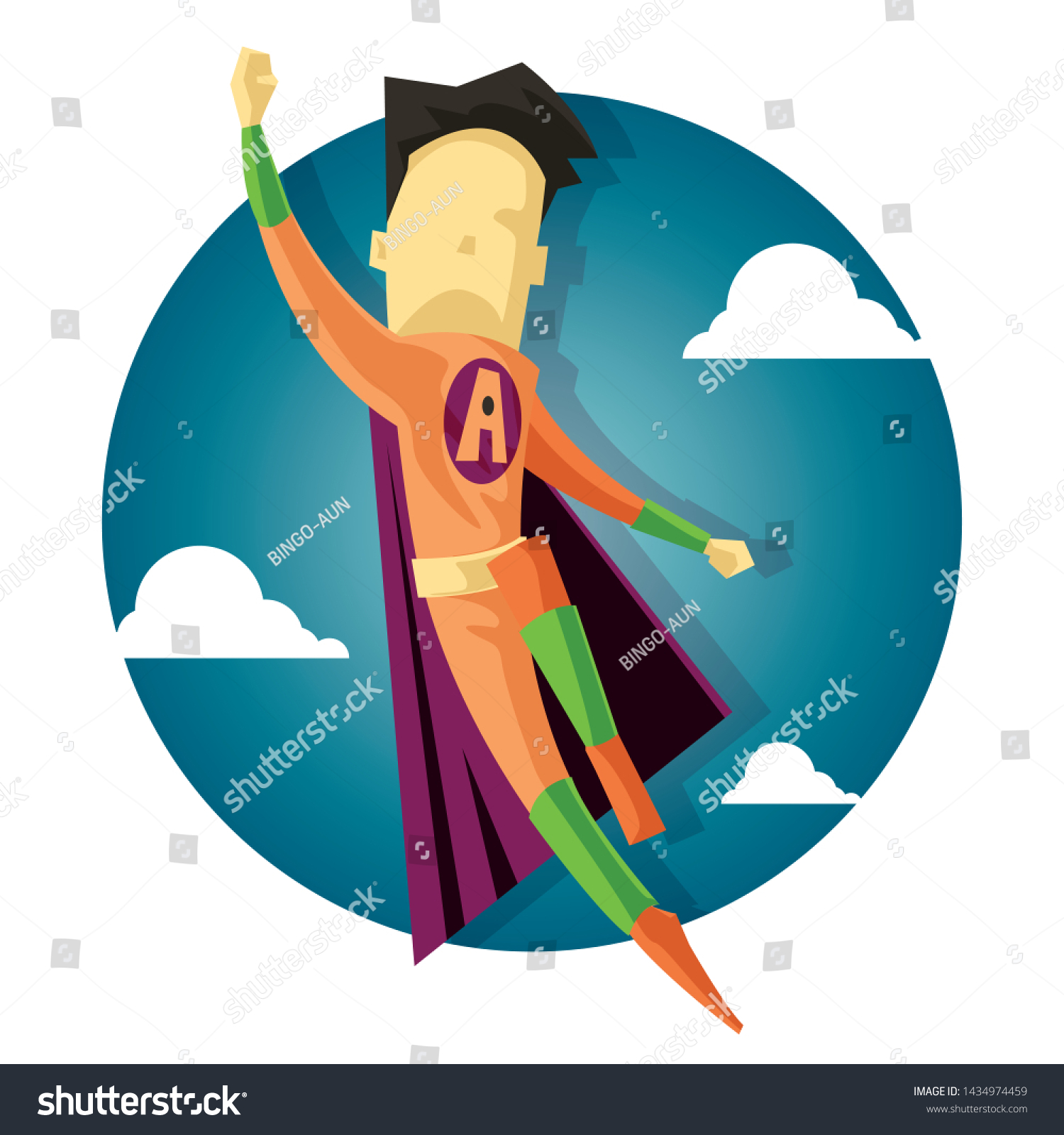 Super Power Man Flat Cartoon Vector: vector de stock (libre de regalías ...