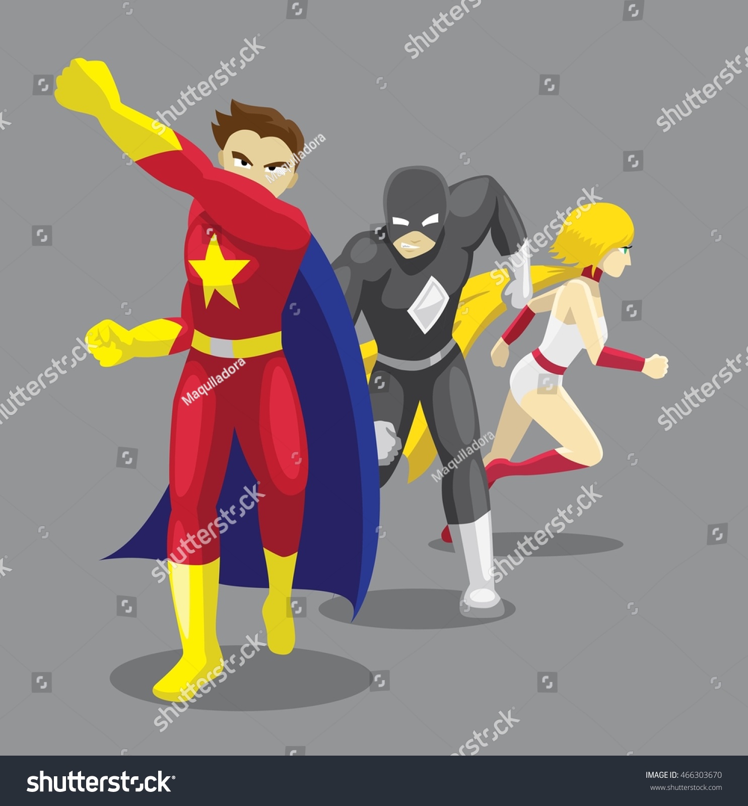 Superhero Set Poses Cartoon Vector Illustration: เวกเตอร์สต็อก (ปลอดค่า ...