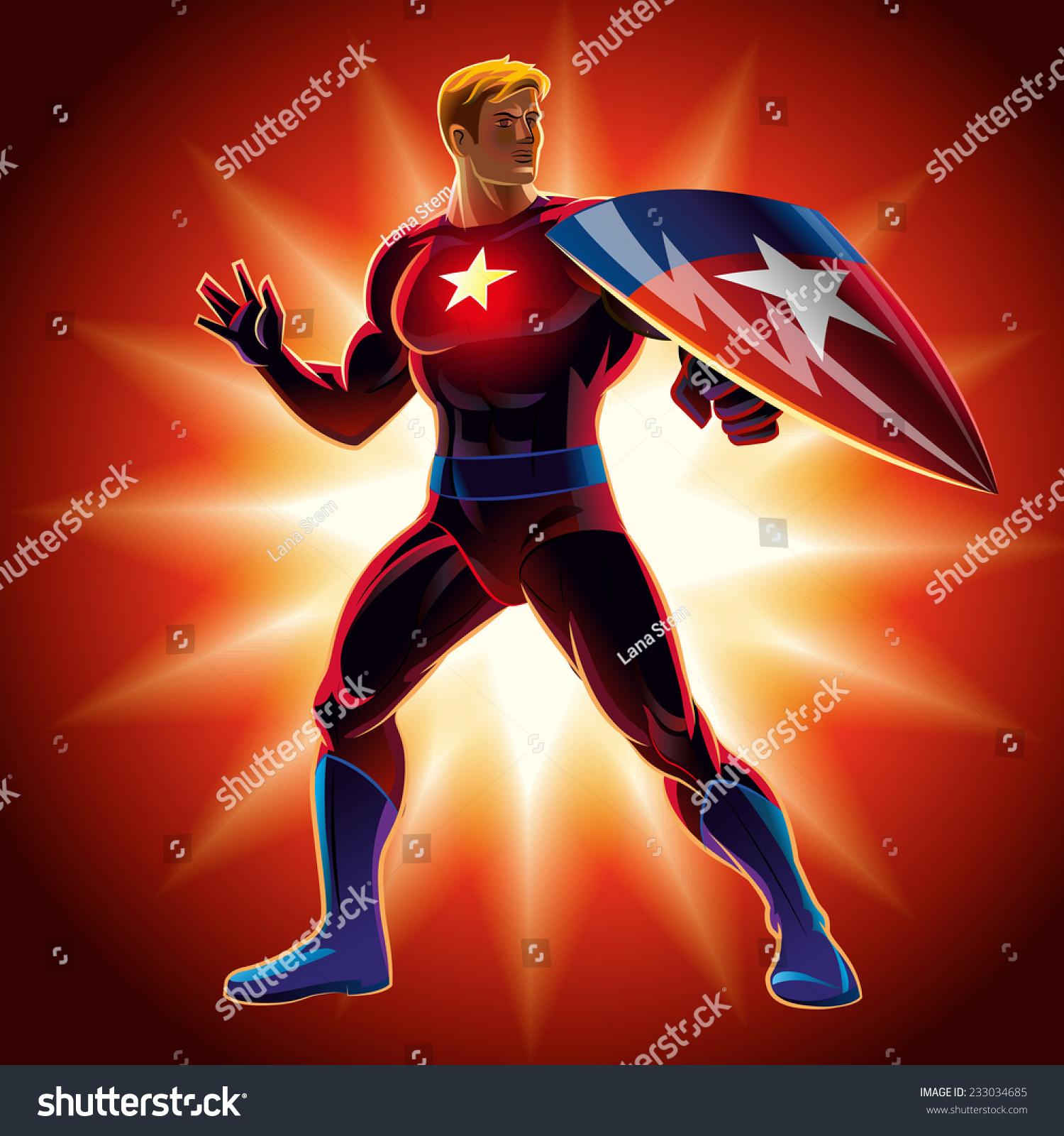 Superhero With The Shield. Vector Illustration - 233034685 : Shutterstock